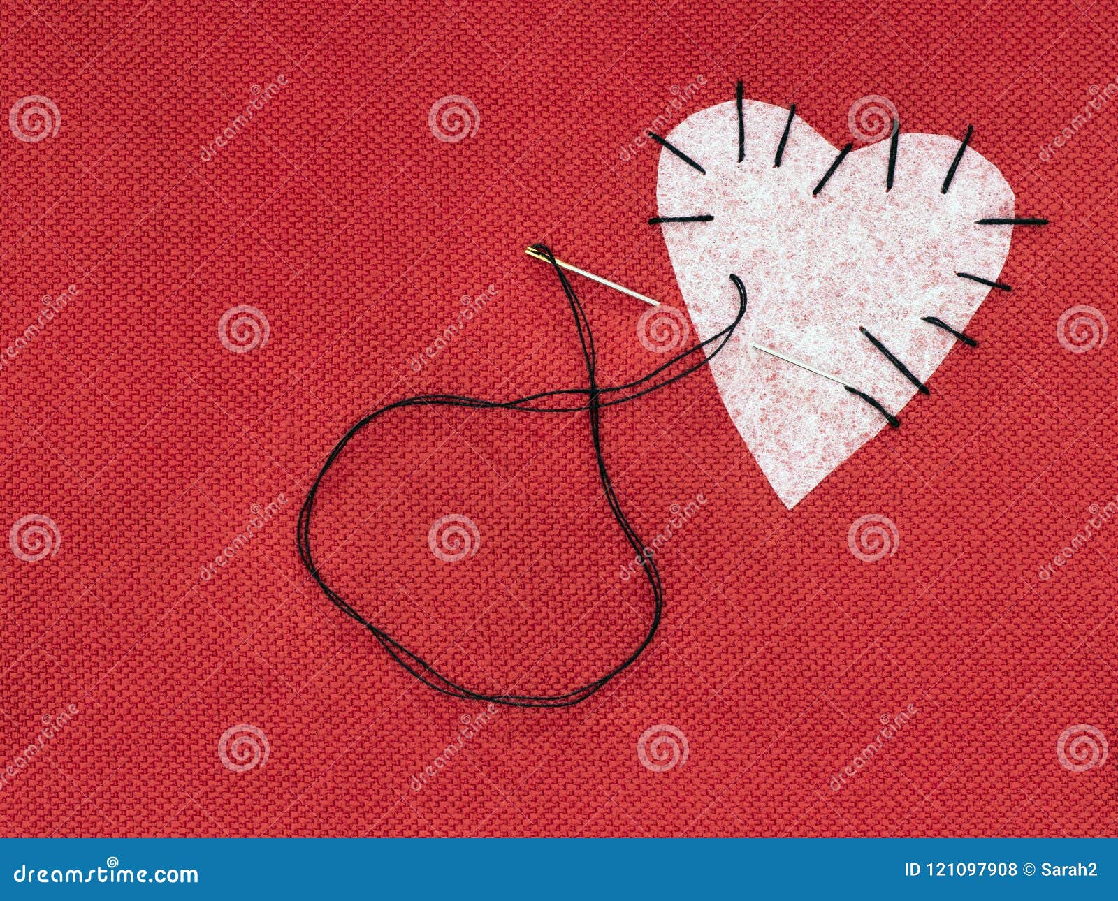 Fabric Heart Red with White Patch and Black Sewing Thread. Mend Broken ...