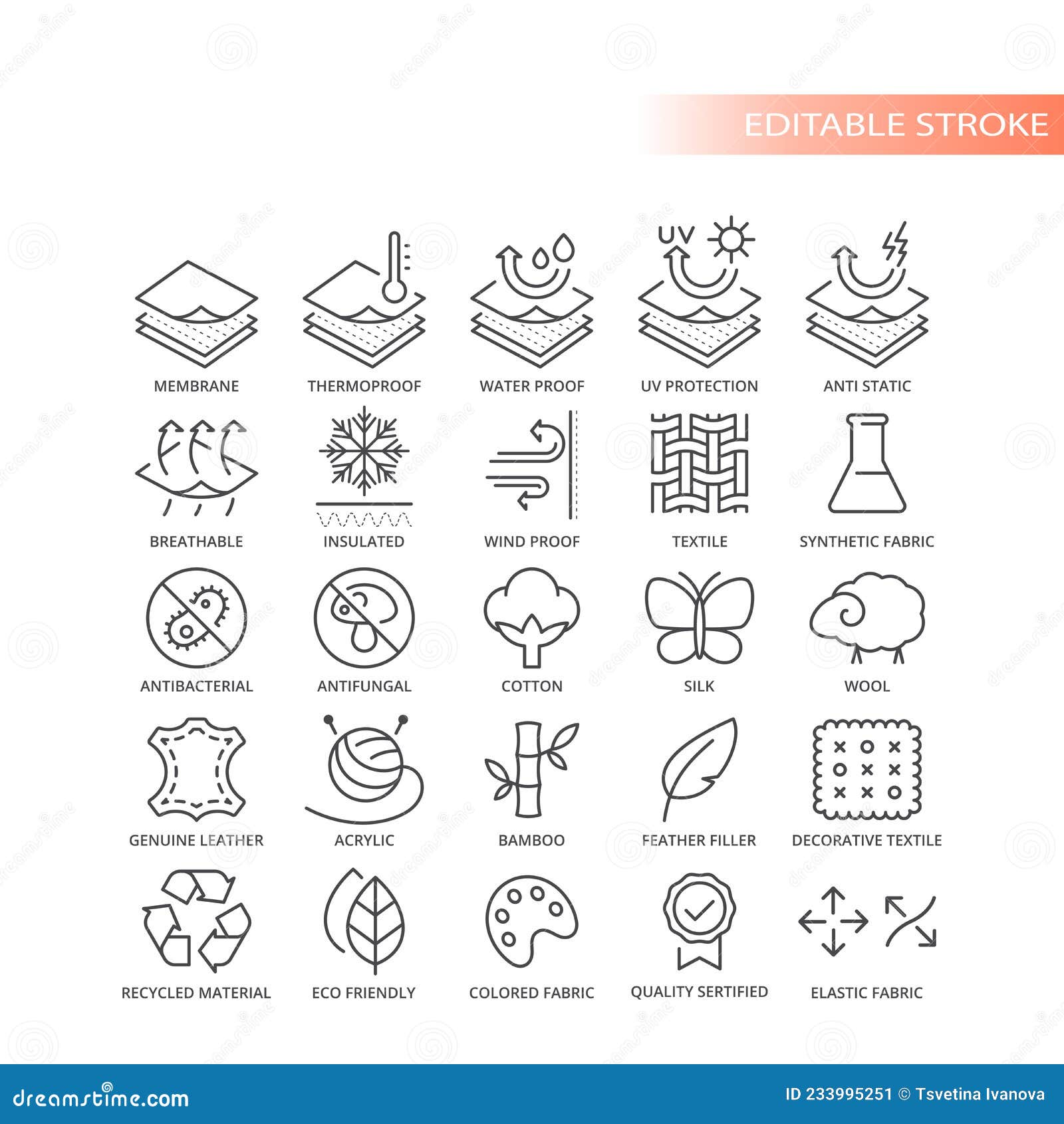 Fabric Material Feature Live Vector Icon Set Stock Vector ...
