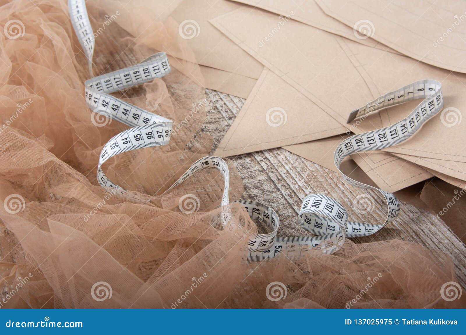 Fabric and Objects for Sewing Clothes. Roulette and Patterns on the ...