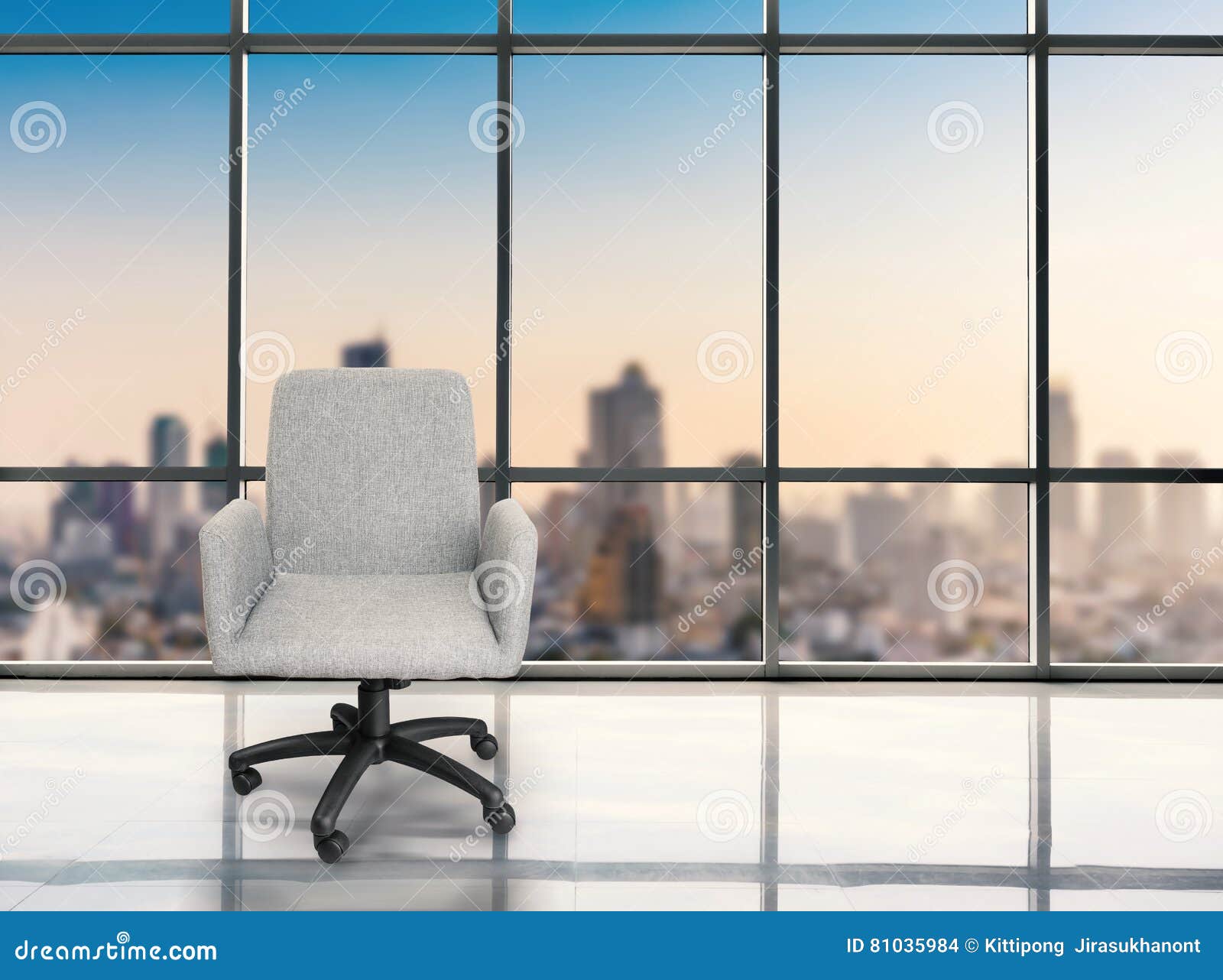 Fabric Office Chair with Cityscape Background Stock Photo - Image of ...