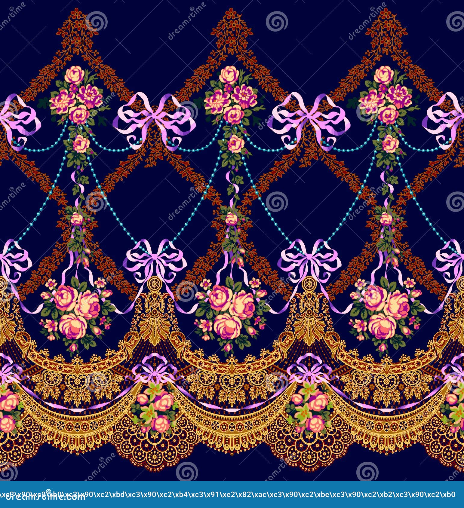Fabric Pattern Horizontal Border Lace Flowers Garland Stock Vector ...
