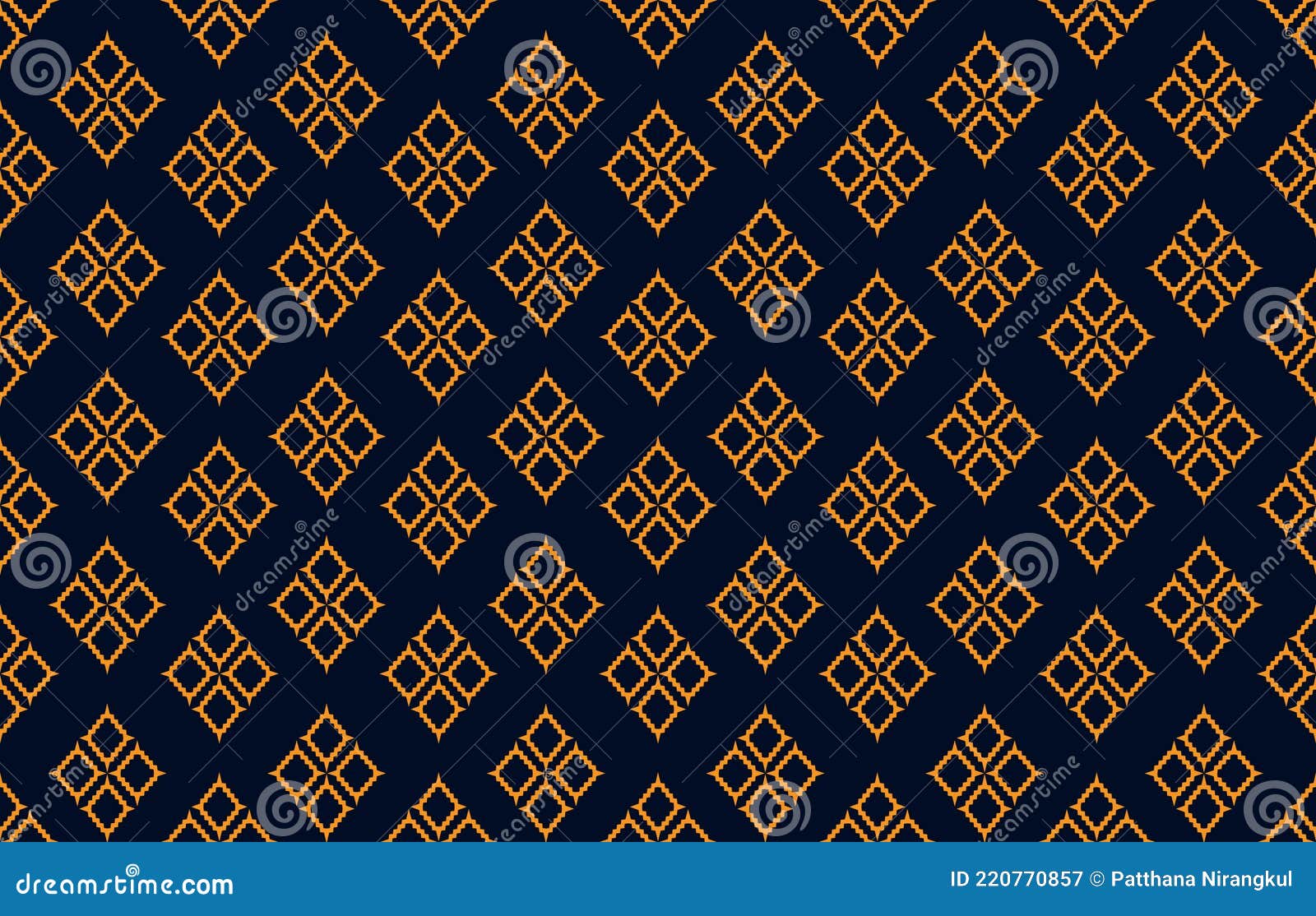 =Fabric Pattern Orange Diamond Shape on Dark Blue Vintage Seamless ...