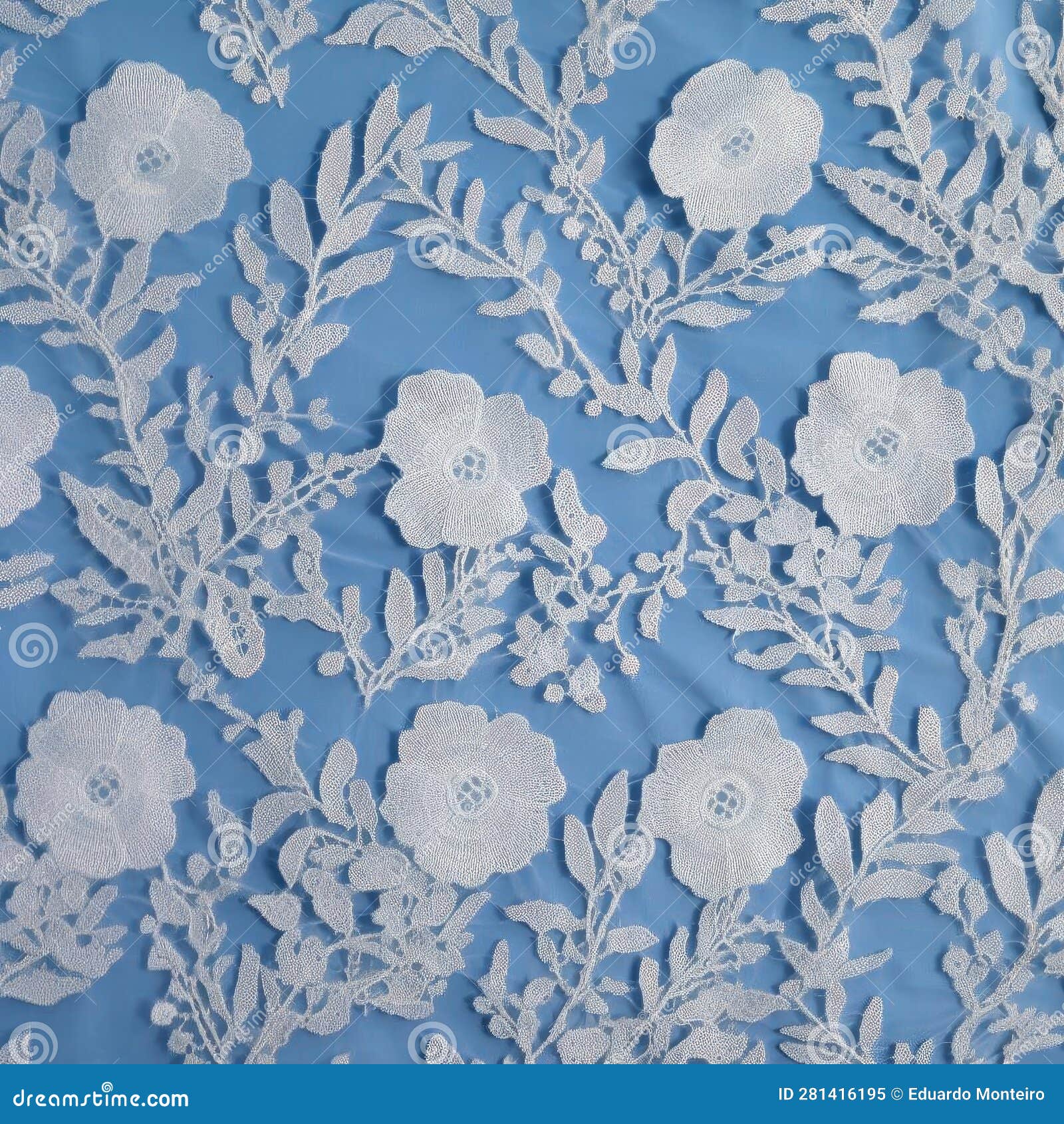 Fabric with a Pattern of White Flowers on a Blue Background Stock ...