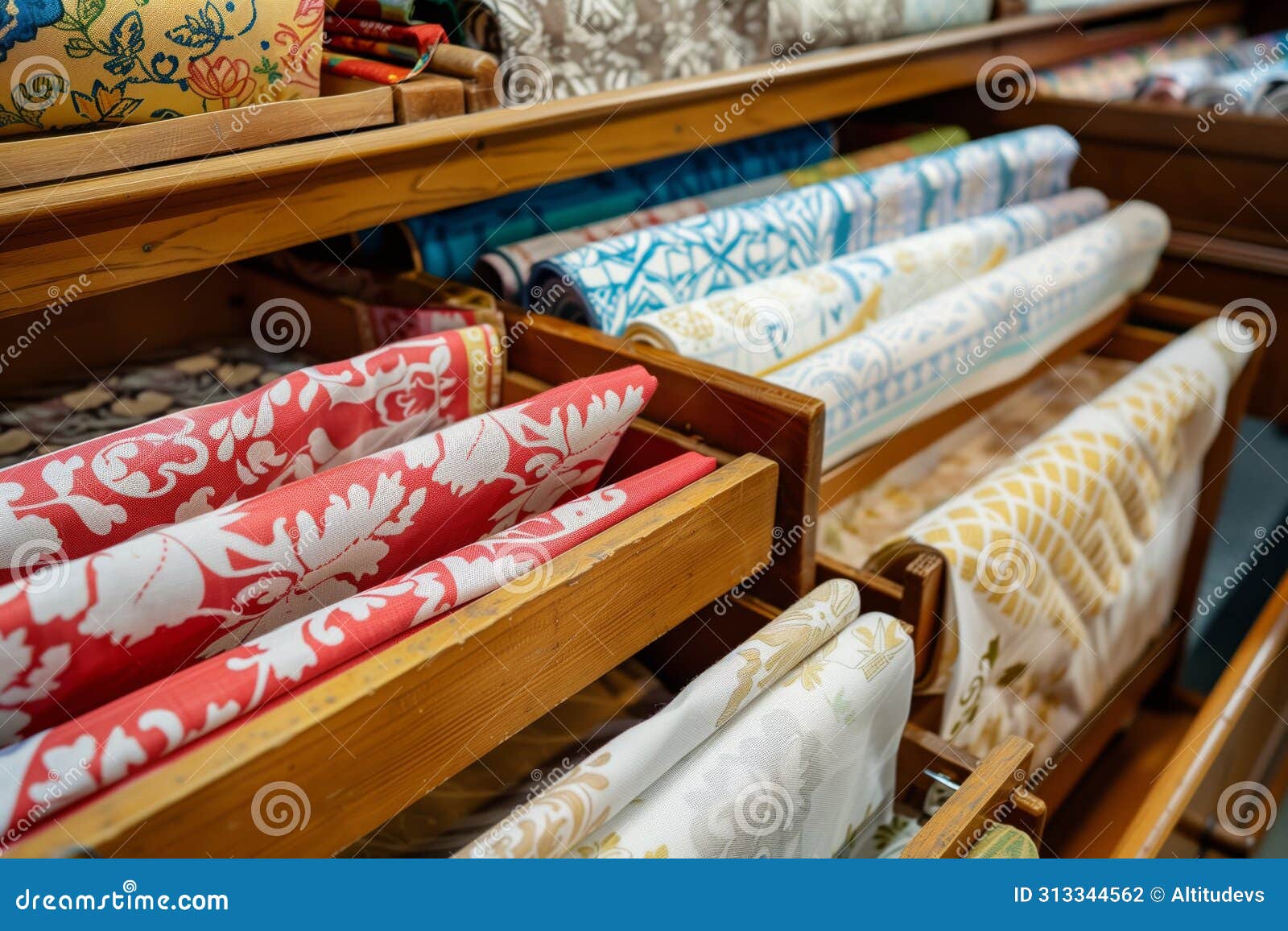 Fabric Patterns and Sewing Patterns in Drawer Sections Stock Photo ...
