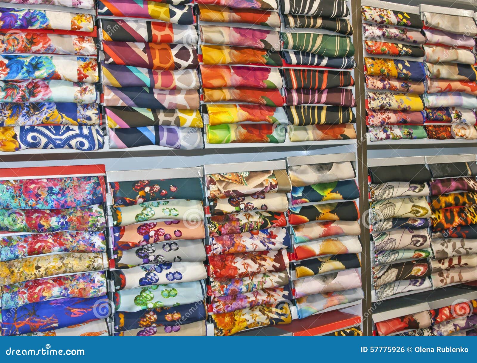 Fabric Patterns in Textile Shop Stock Photo - Image of batik, color ...