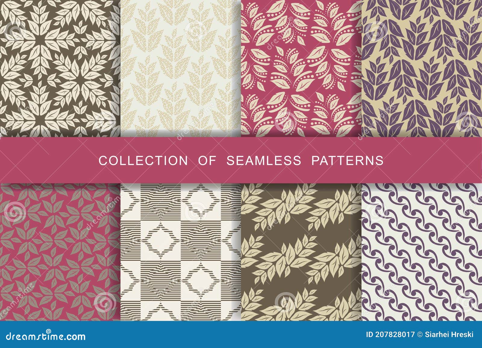 Fabric Print Set. 8 Seamless Patterns Stock Vector - Illustration of ...