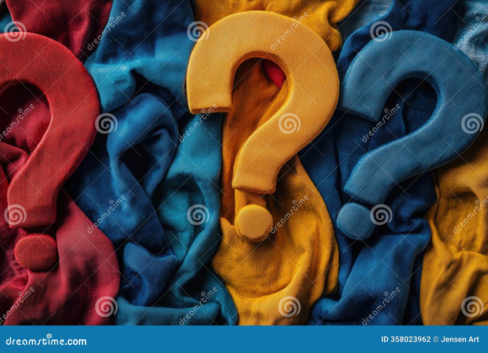 Fabric Question Marks Blue, Yellow, Red Textile Background, FAQ Section ...