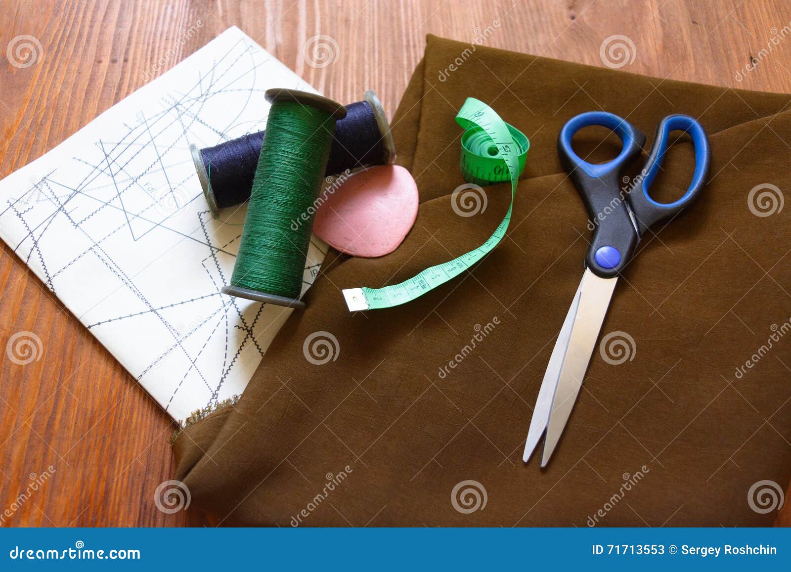 Fabric, Sartorial Meter, Scissors, Chalk, Threads, Patterns, Schemes ...