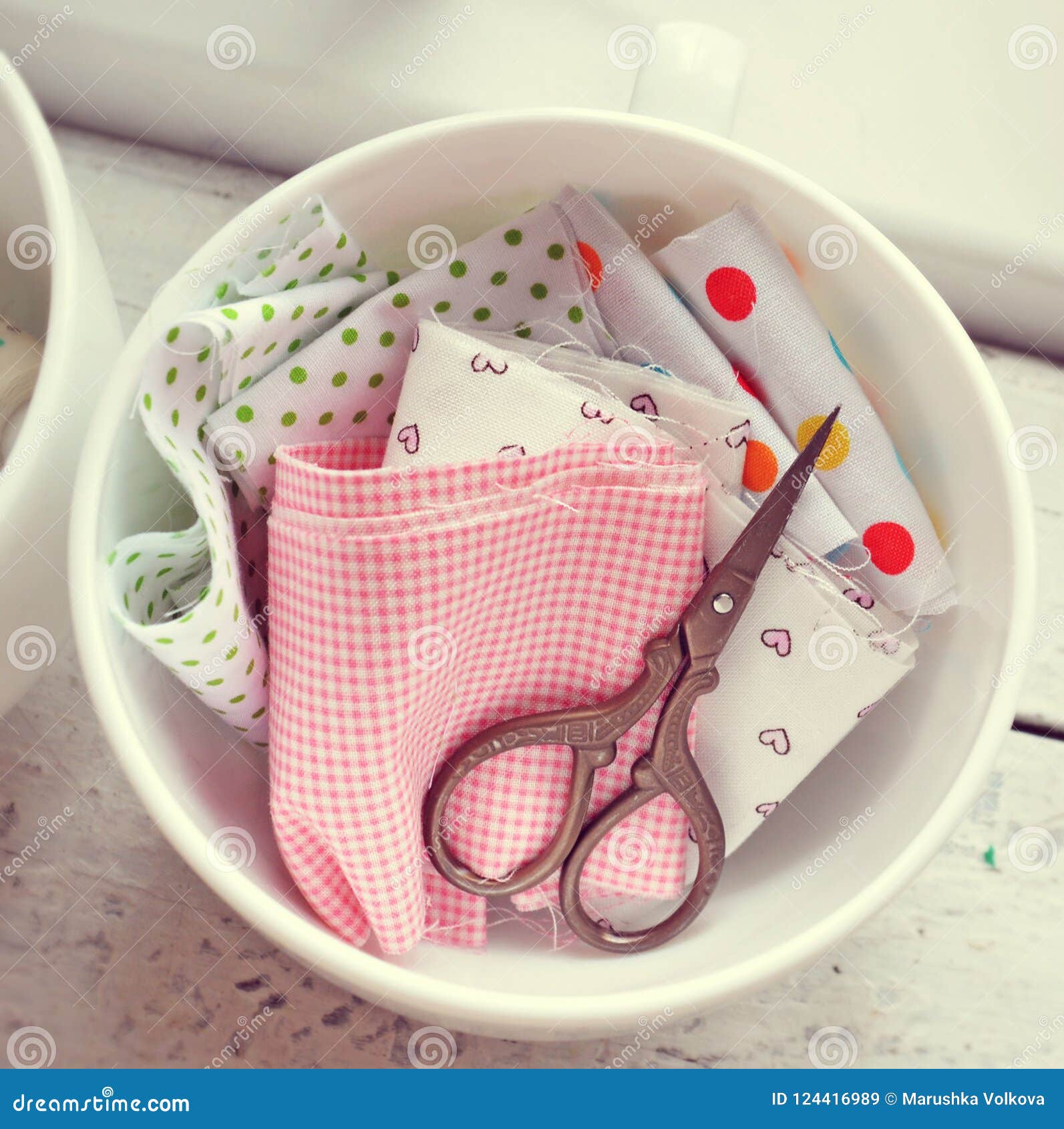 Colorful Fabric Scraps in Cup Stock Image - Image of hobby, lovely ...