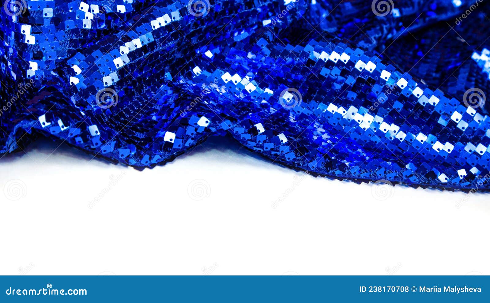 Fabric with Shiny Blue Sequins on White Background Stock Photo - Image ...