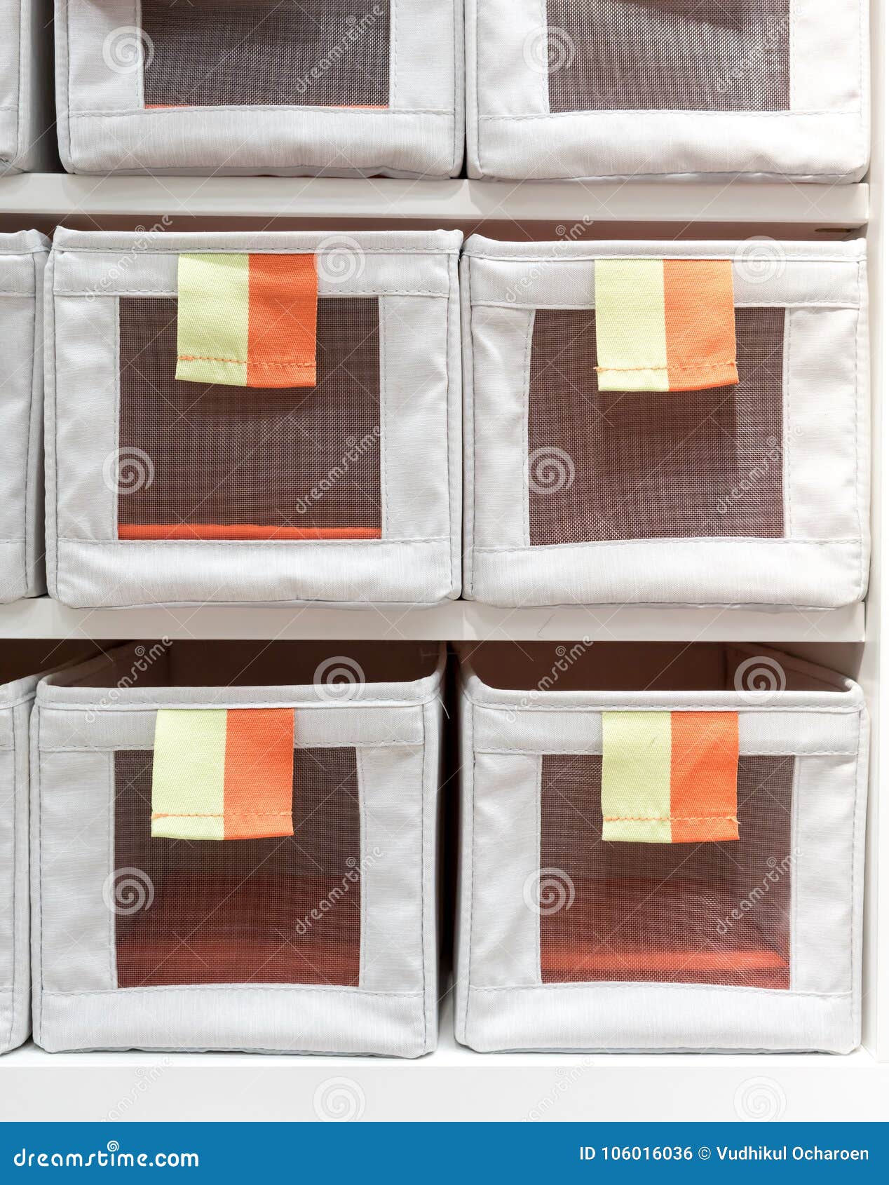 Fabric Storage Boxes in Square Shape with Orange and Yellow Pull Stock ...