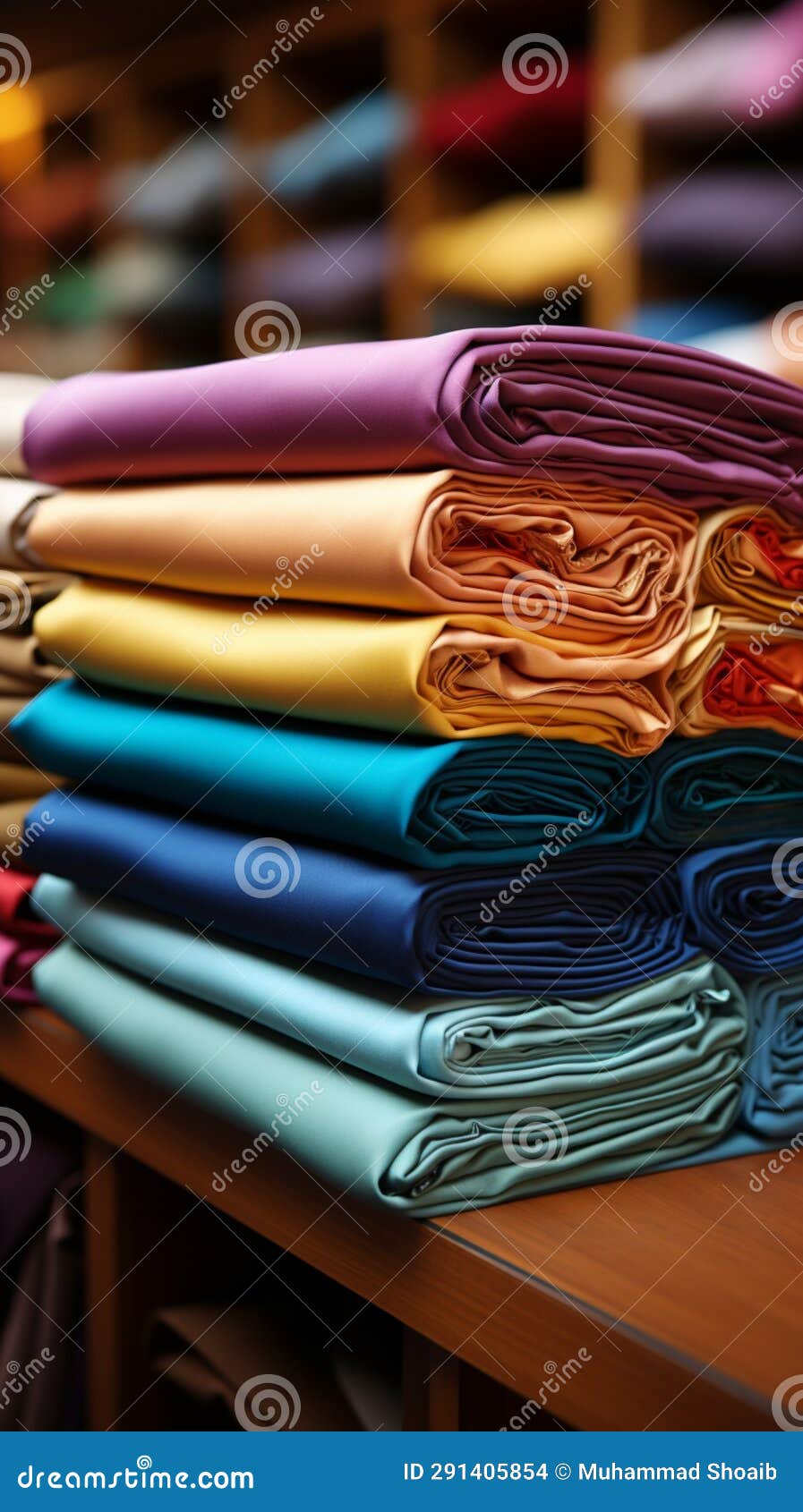 A Fabric Store Displays Diverse Textiles Against a Blurred Backdrop ...