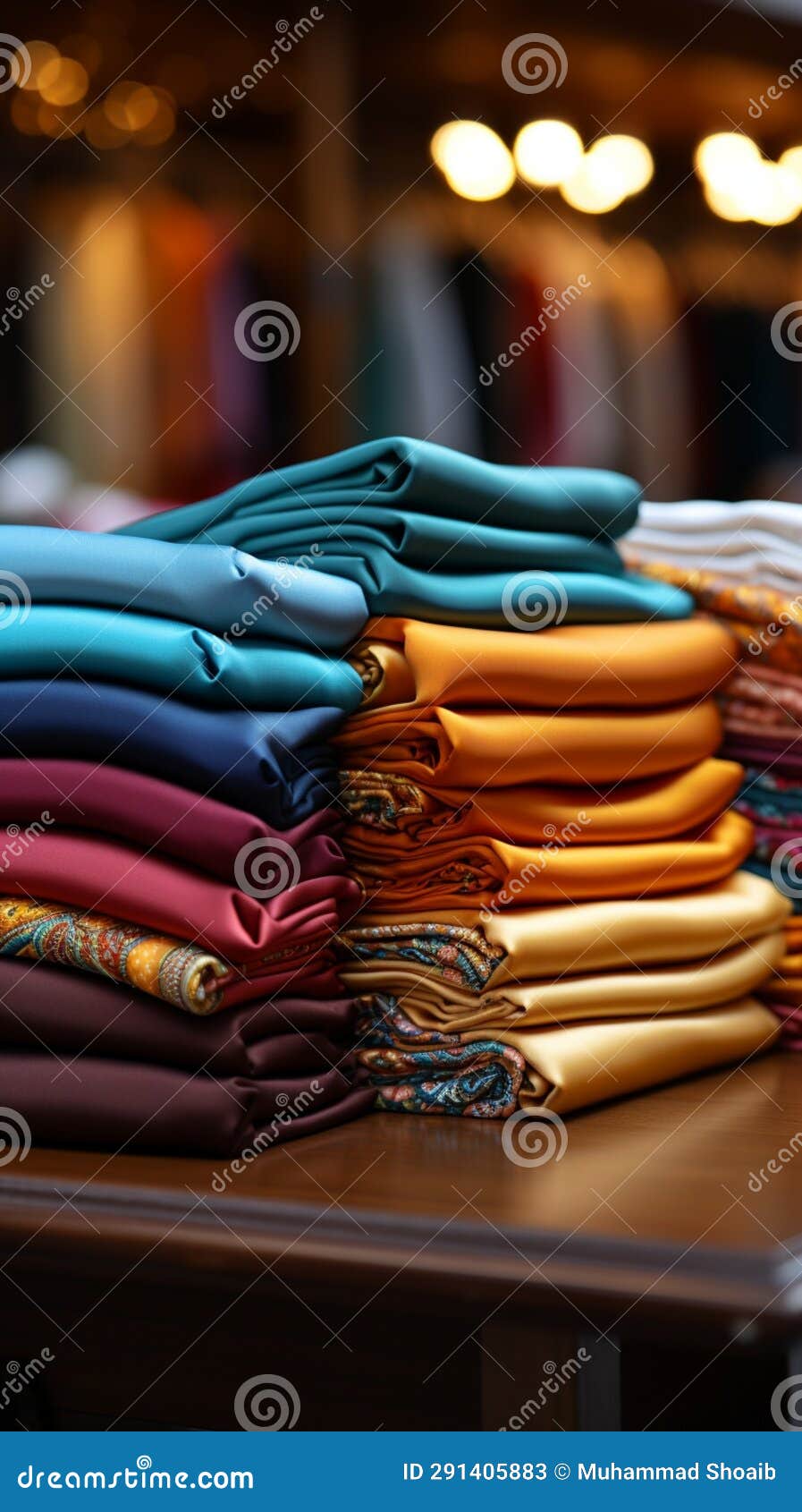 A Fabric Store Displays Diverse Textiles Against a Blurred Backdrop ...