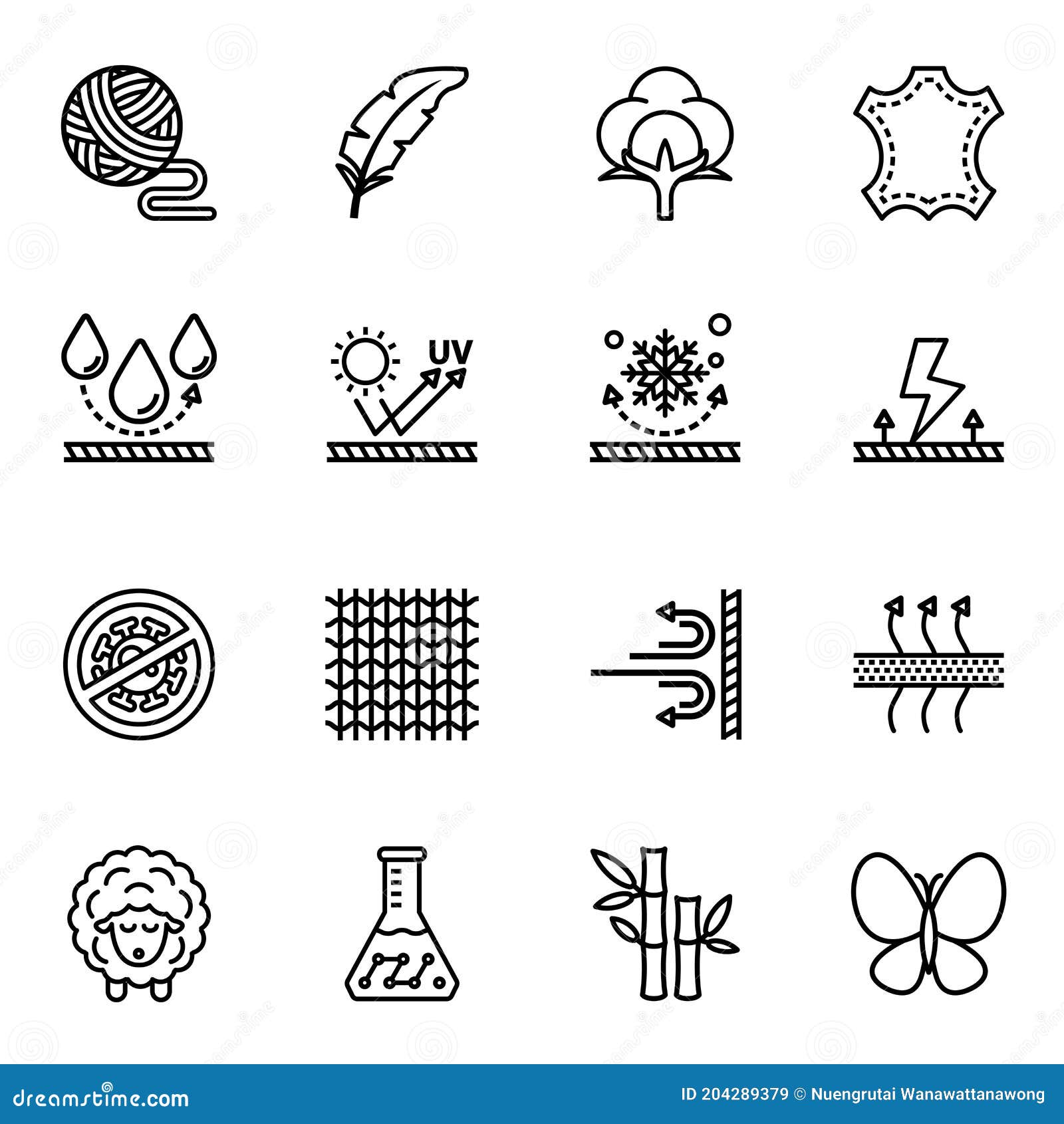 Fabric Feature Line Icons. Pictograms With Editable Stroke Cartoon ... Fabric Feature Line Icons. Pictograms With Editable Stroke Cartoon ...
