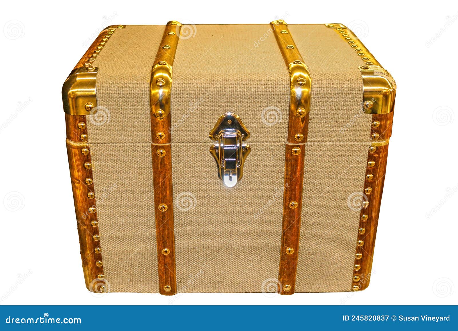 Fabric Trunk or Case with Brass Straps and Hardware - Isolated on White ...