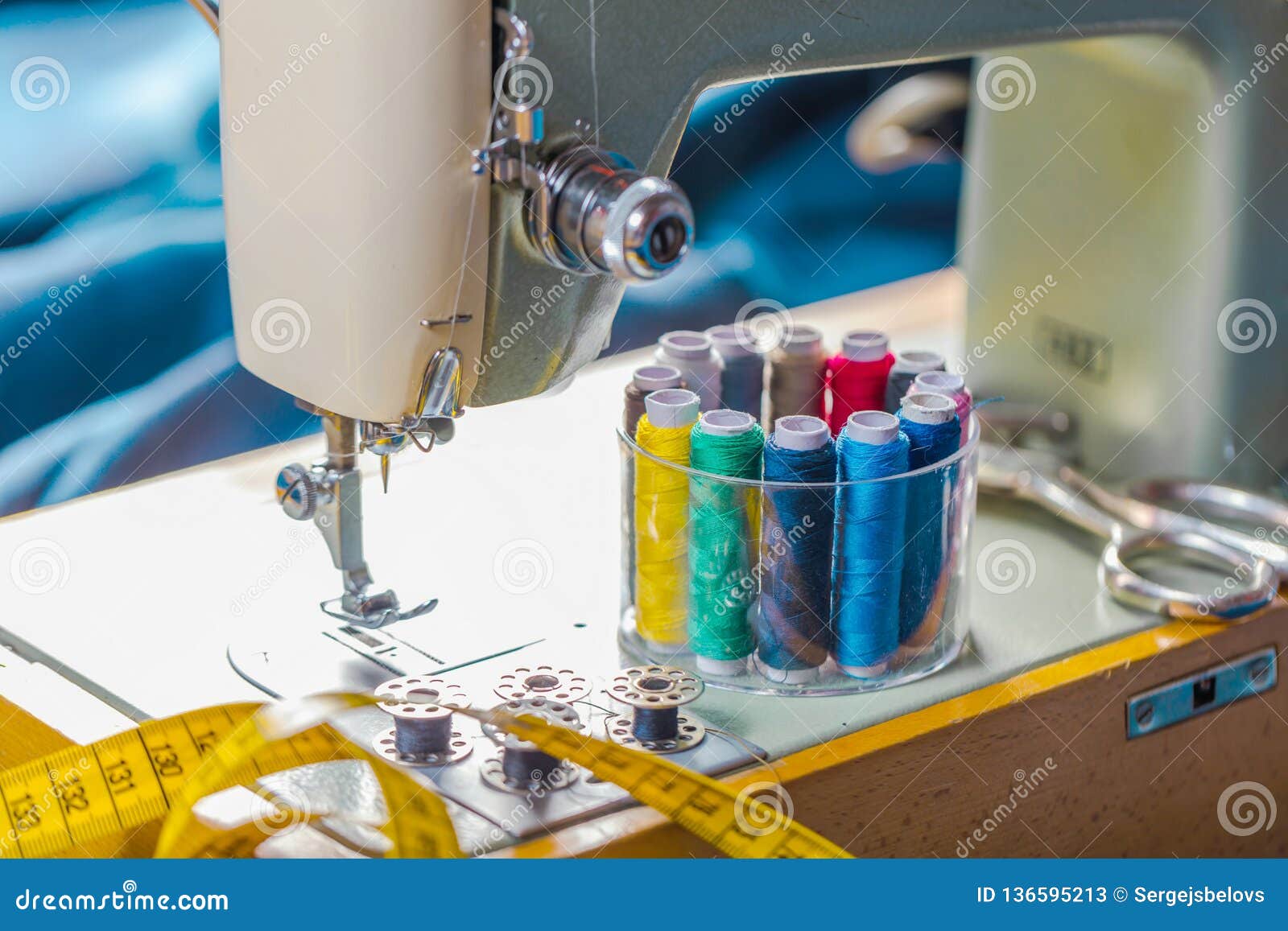 Fabric of Various Types and Objects for Sewing. Multicolored Fabric ...