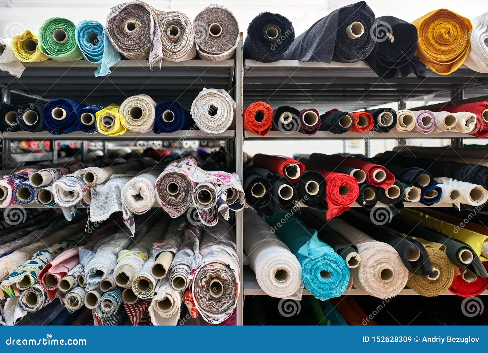 Fabric Warehouse with Many Multicolored Textile Rolls Stock Image ...