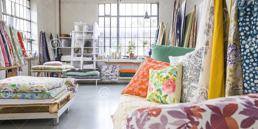 The Fabrics in a Bright and Airy Studio Space Stock Image - Image of ...