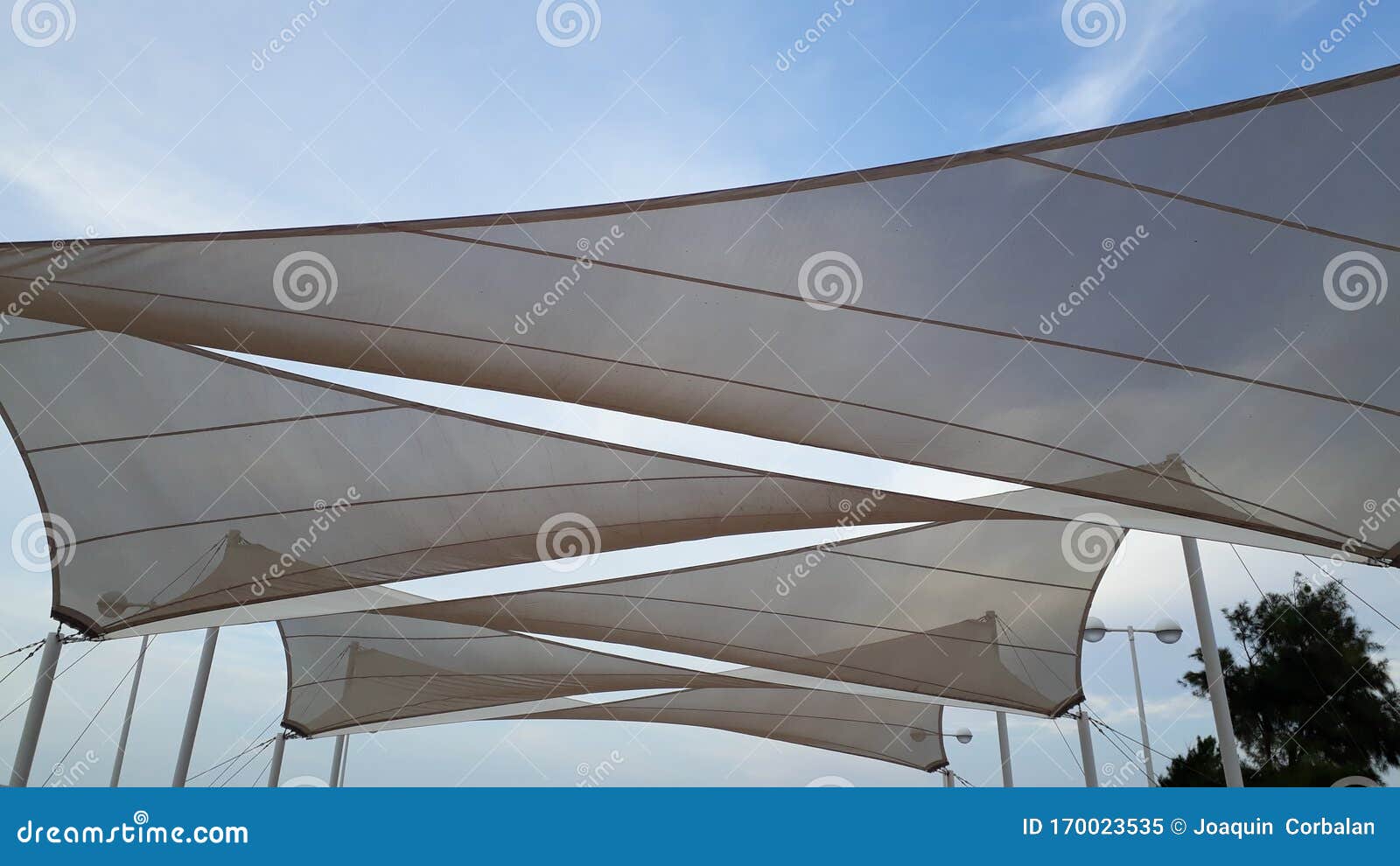 Fabrics To Cover the Sun and Make Shadows, with Triangular Shapes Stock ...