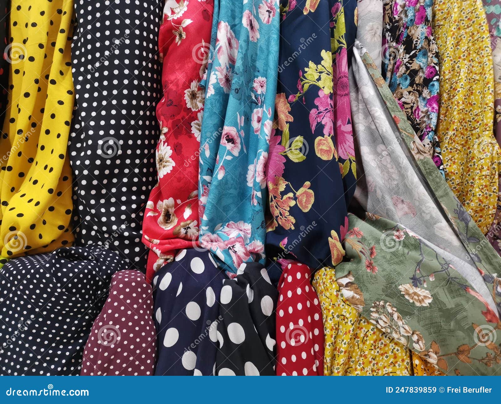 Fabrics in a Variety of Colors and Patterns Stock Image - Image of blue ...