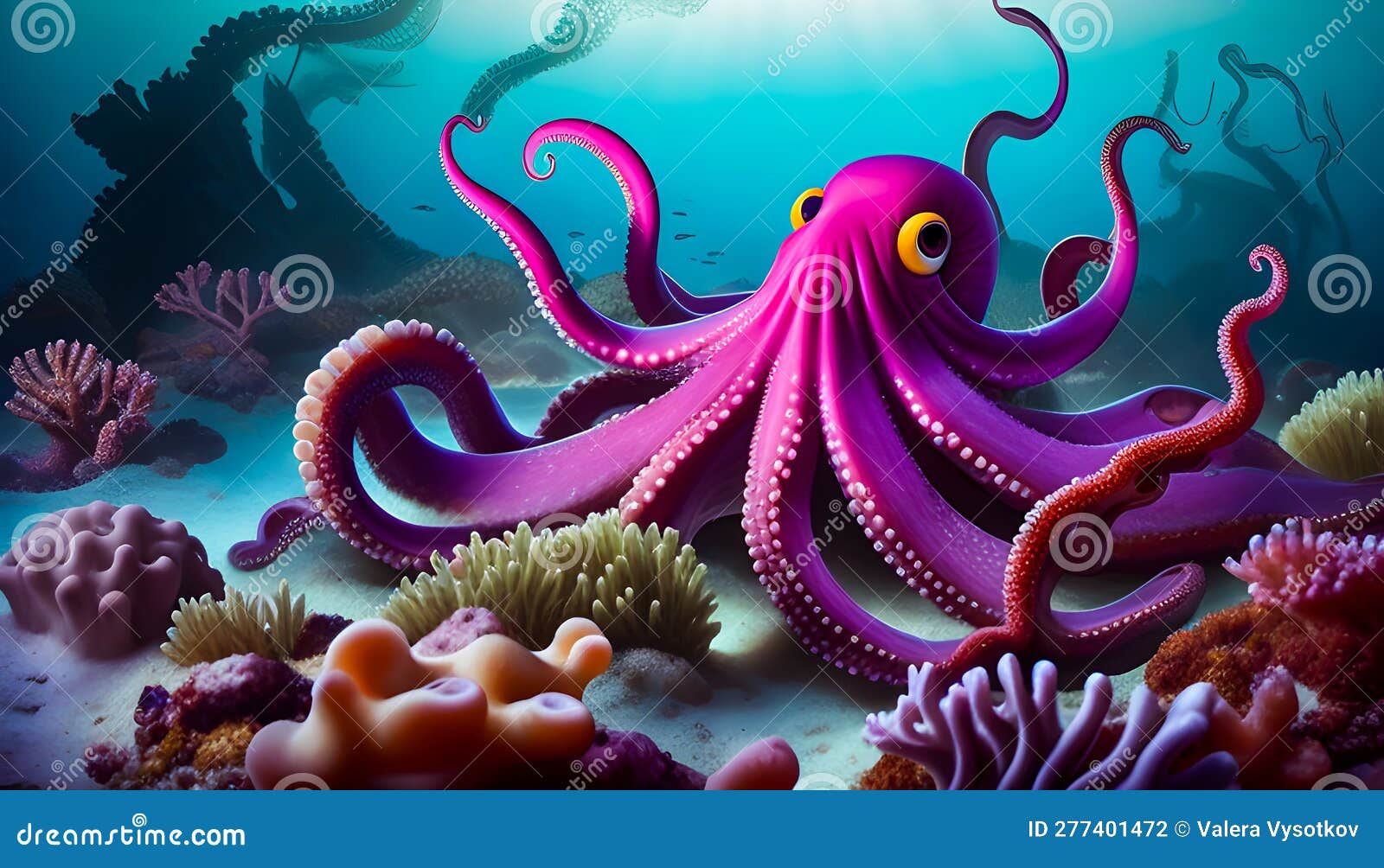 A Fabulous Octopus Crawling on the Ocean Floor, Stock Photo - Image of ...
