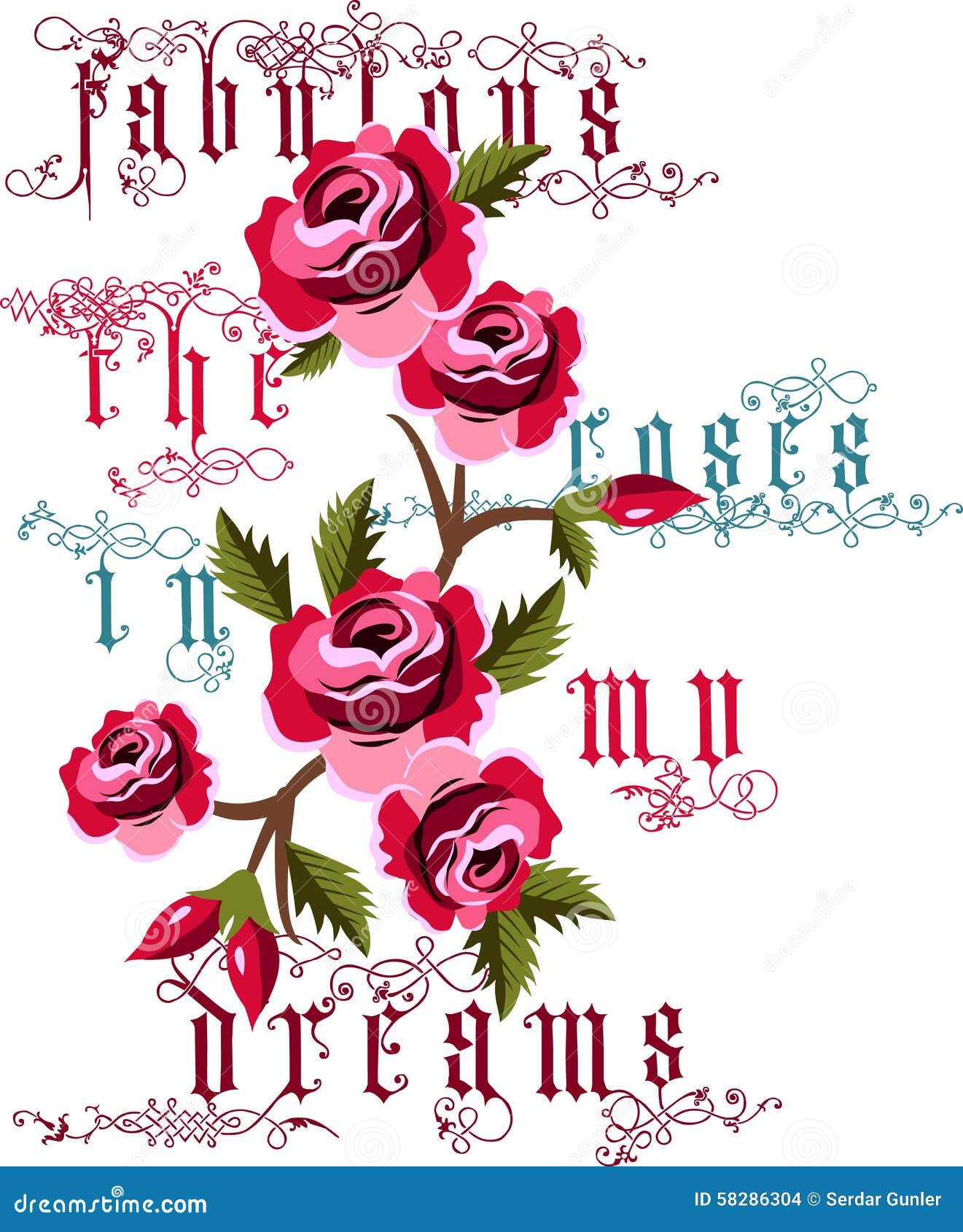 Fabulous the Roses in My Dreams Vector Stock Vector - Illustration of ...