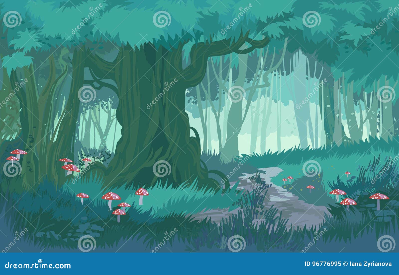 Fabulous Shades of Blue Dusk Forest Jungle Vector Background Forest ...