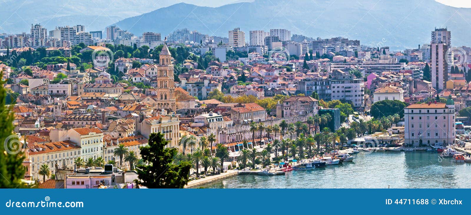 Fabulous Split Waterfront Aerial Panorama Stock Photo - Image of harbor ...