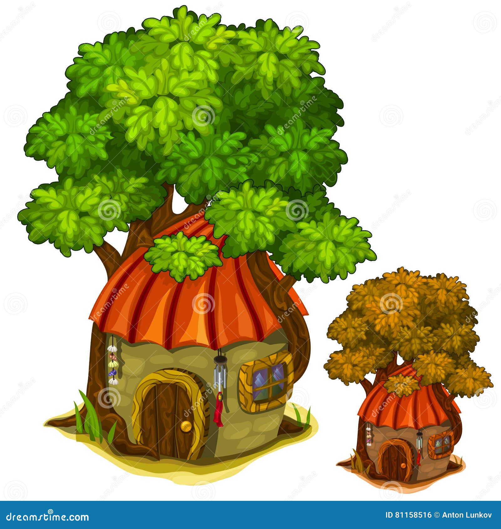 Fabulous Stone House Under Big Tree. Vector Stock Vector - Illustration ...