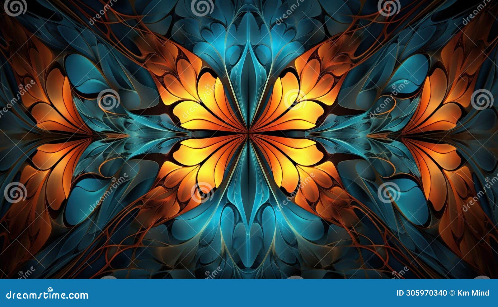 Fabulous Symmetrical Pattern in Stained-glass Window Style. Blue ...