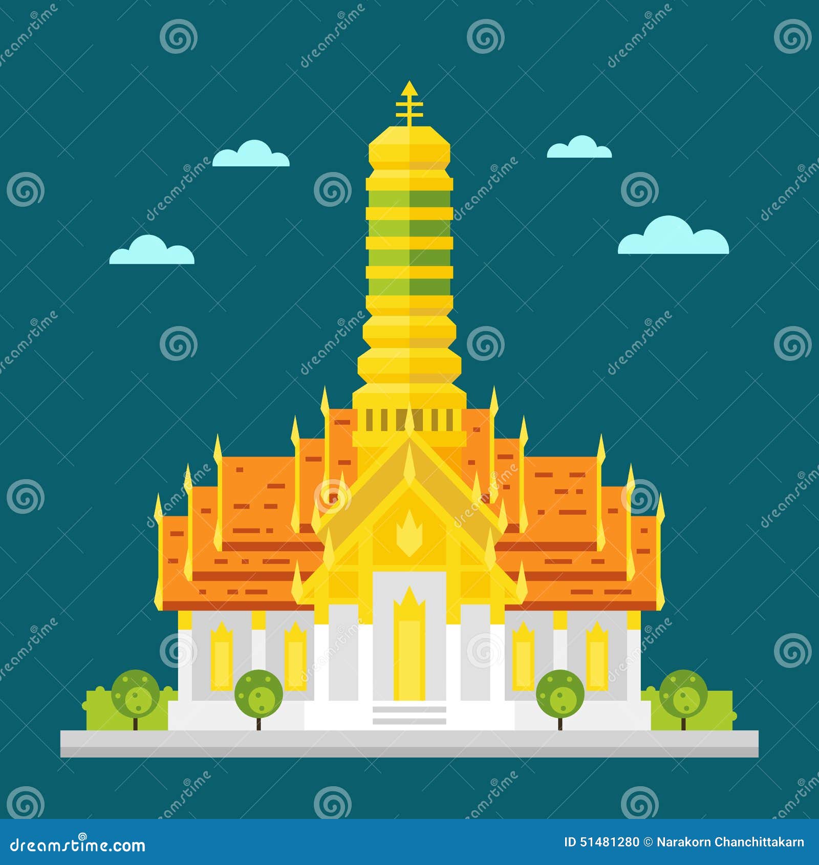 Fabulous Temple of Thailand Flat Design Stock Vector - Illustration of ...