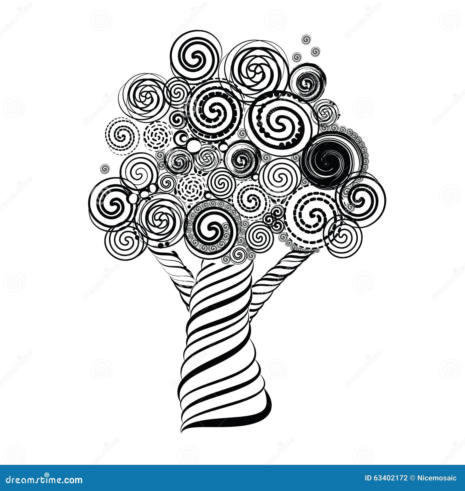 Fabulous Tree with Curls. Doodle Style. Vector Illustration Stock ...