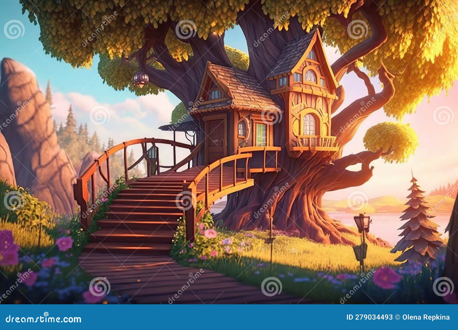 Fabulous Tree House Cartoon Vector | CartoonDealer.com #58759973