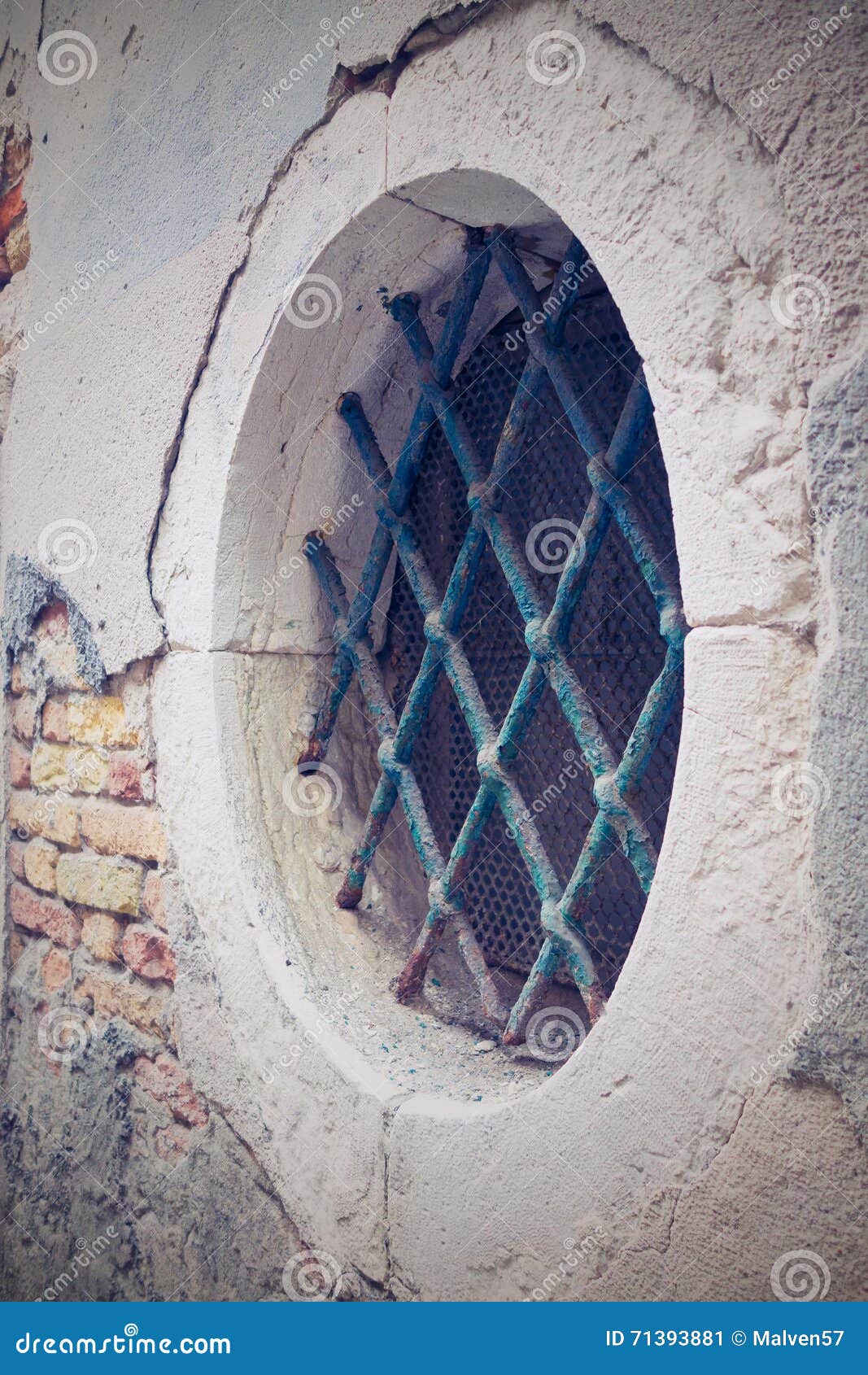 Facade Ancient Building with Round Window and a Iron Lattice Stock ...
