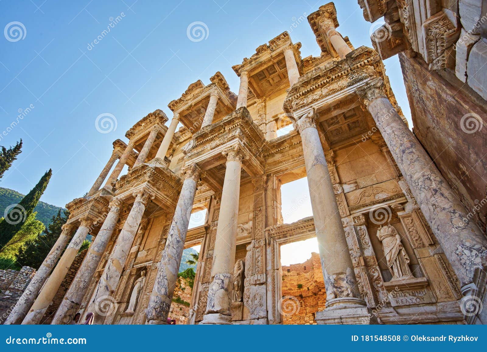 Facade of Ancient Celsius Library in Ephesus Stock Photo - Image of ...