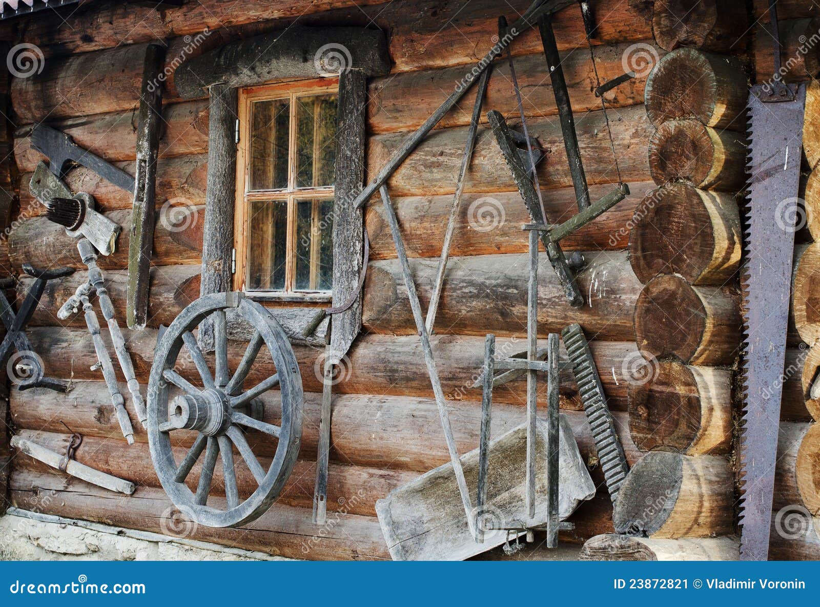 Facade of Ancient Wooden Log Hut Stock Image - Image of house, hangs ...