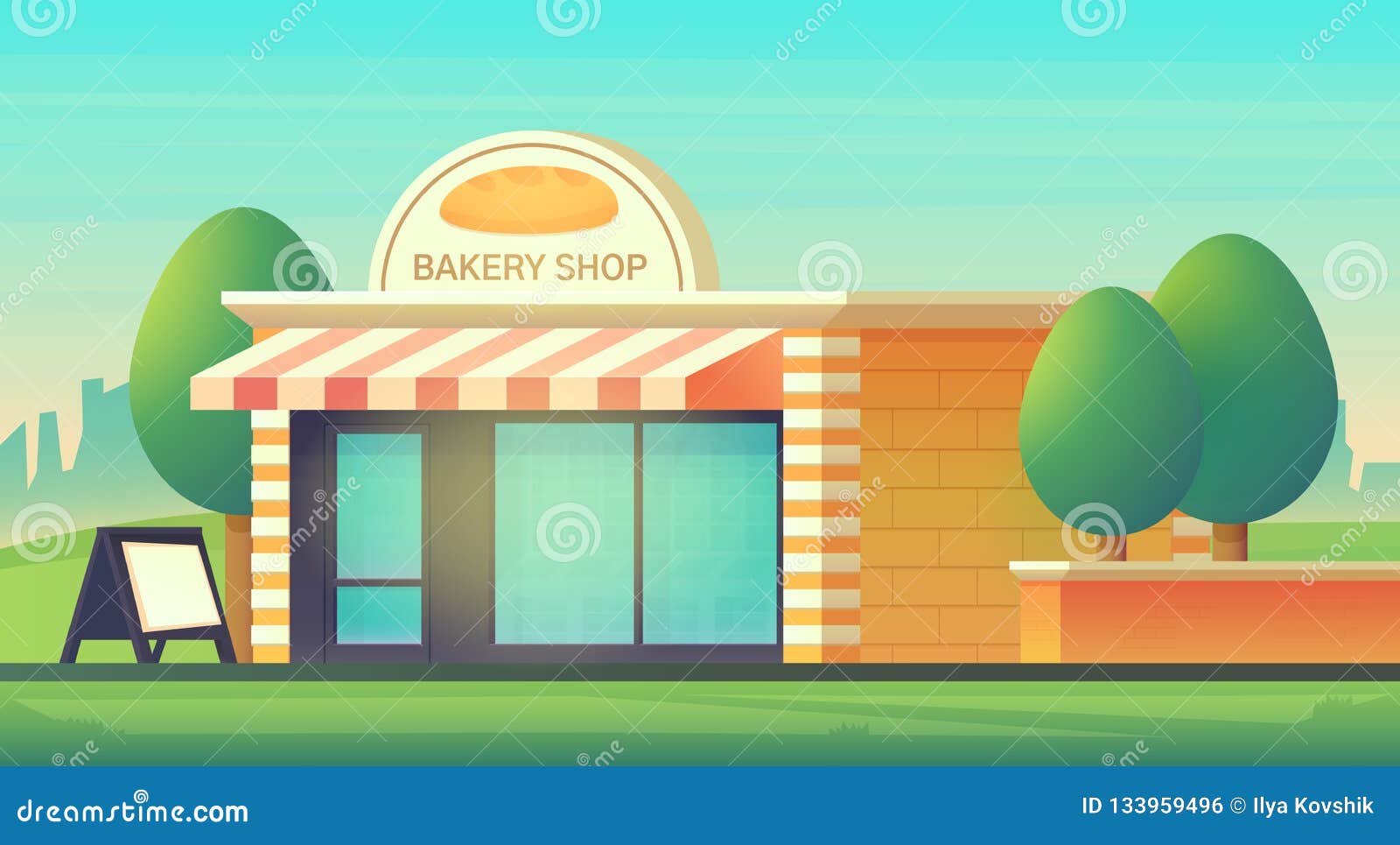 The Facade of the Bakery Shop. Cafe Building. Vector Flat Style ...