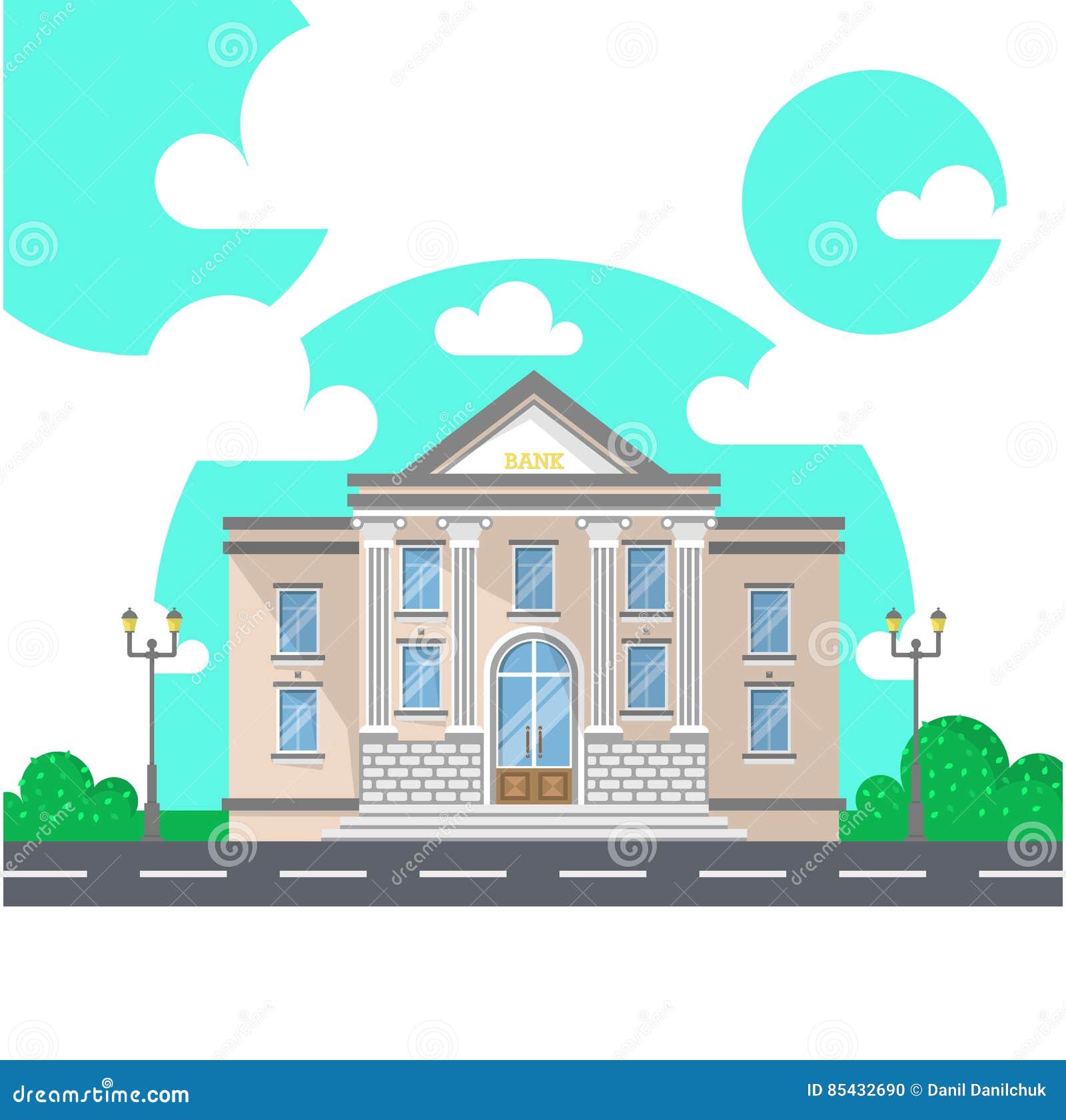 Facade of a Bank Building with Columns. Flat Style Vector Illustration ...