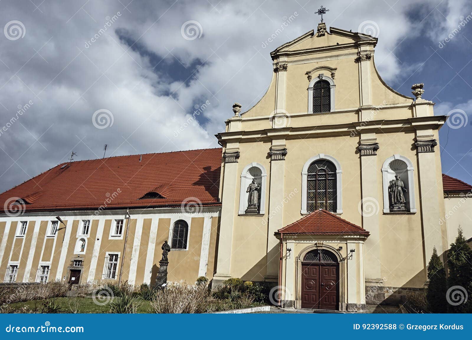 Facade of Baroque Monastic Church Stock Photo - Image of roof, cross ...