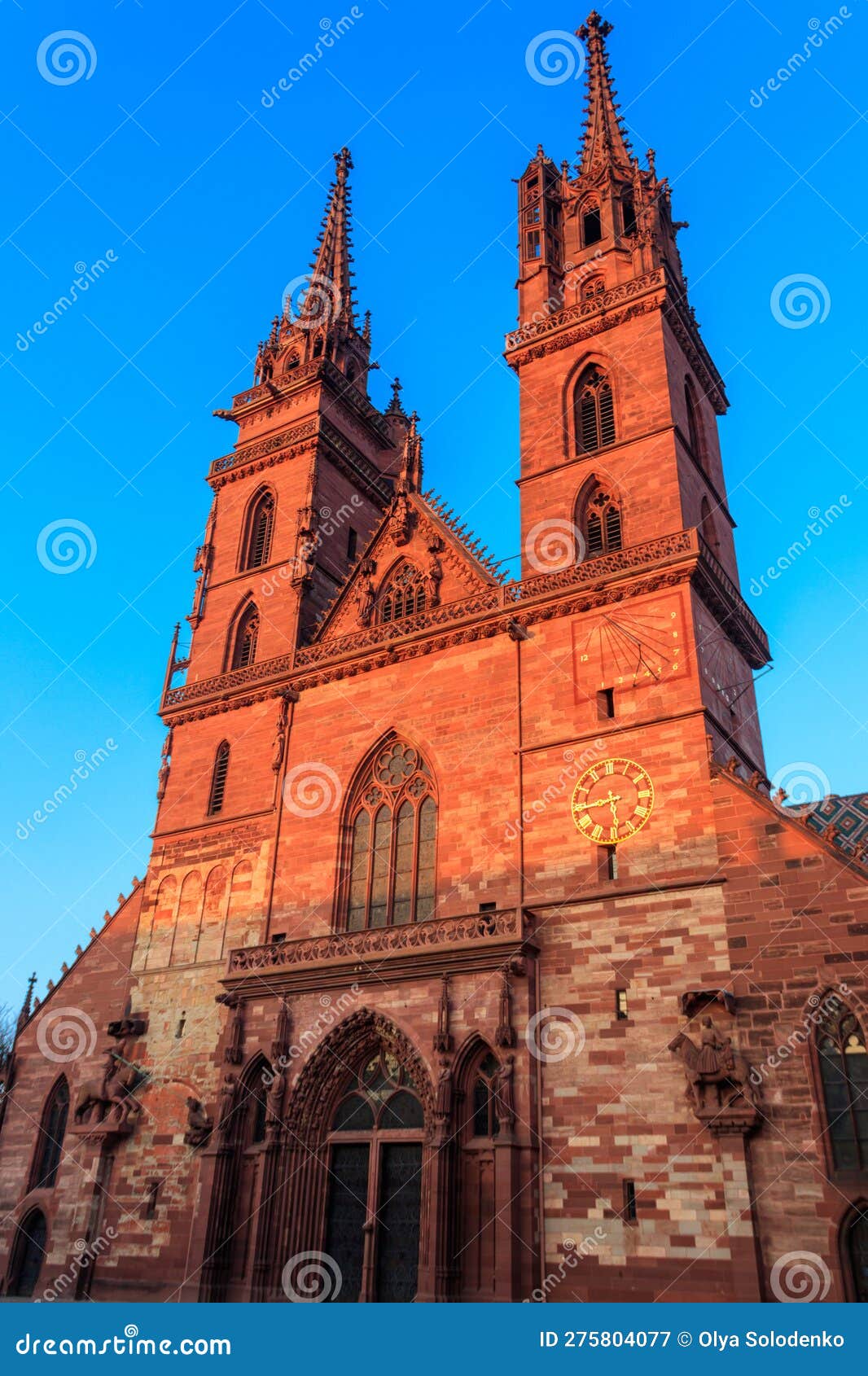 Facade of Basel Minster Cathedral, Switzerland Stock Image - Image of ...