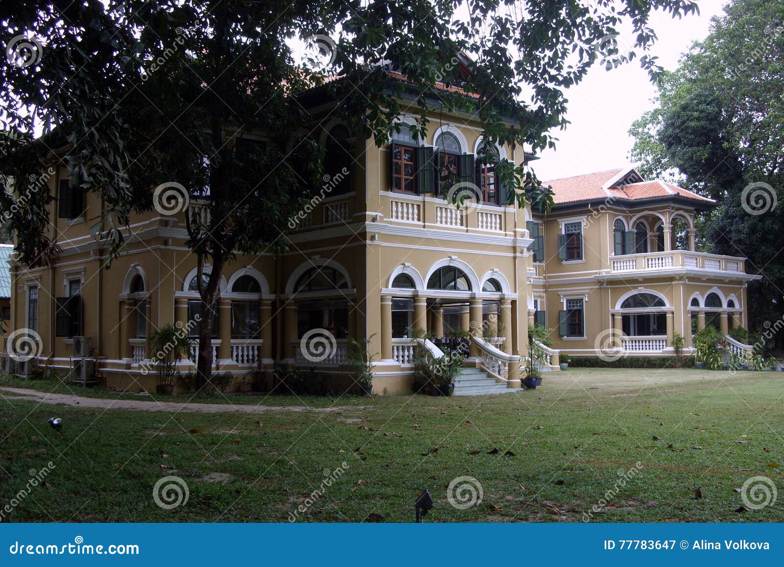 The Facade of Beautiful Ancient House in Colonial Style. Stock Image ...