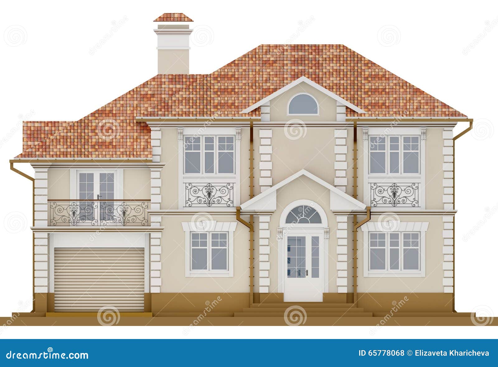 Facade Beige Cottage in a Classic Style Stock Illustration ...