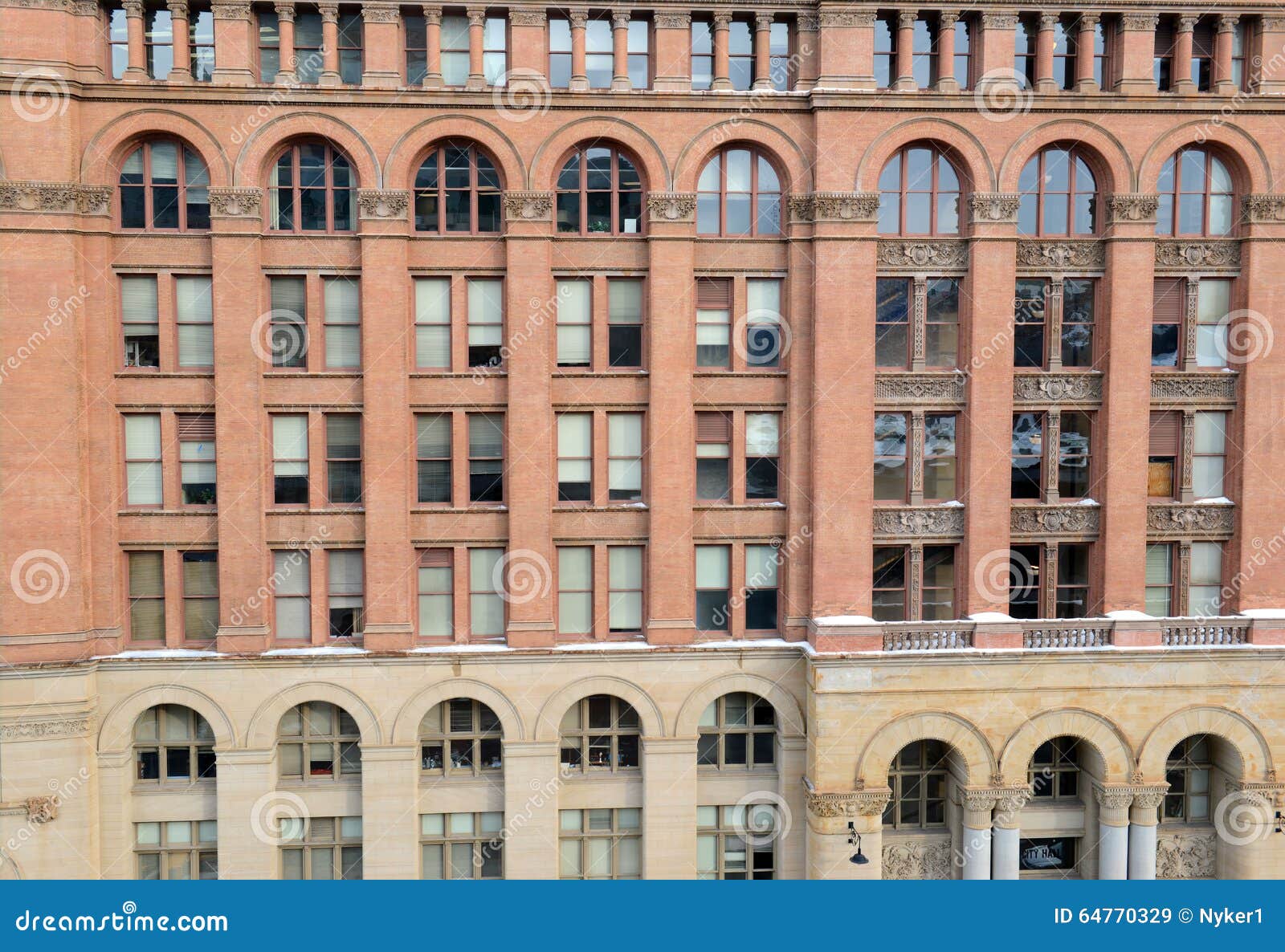 Facade of Brick Building with Windows and Arches Stock Image - Image of ...