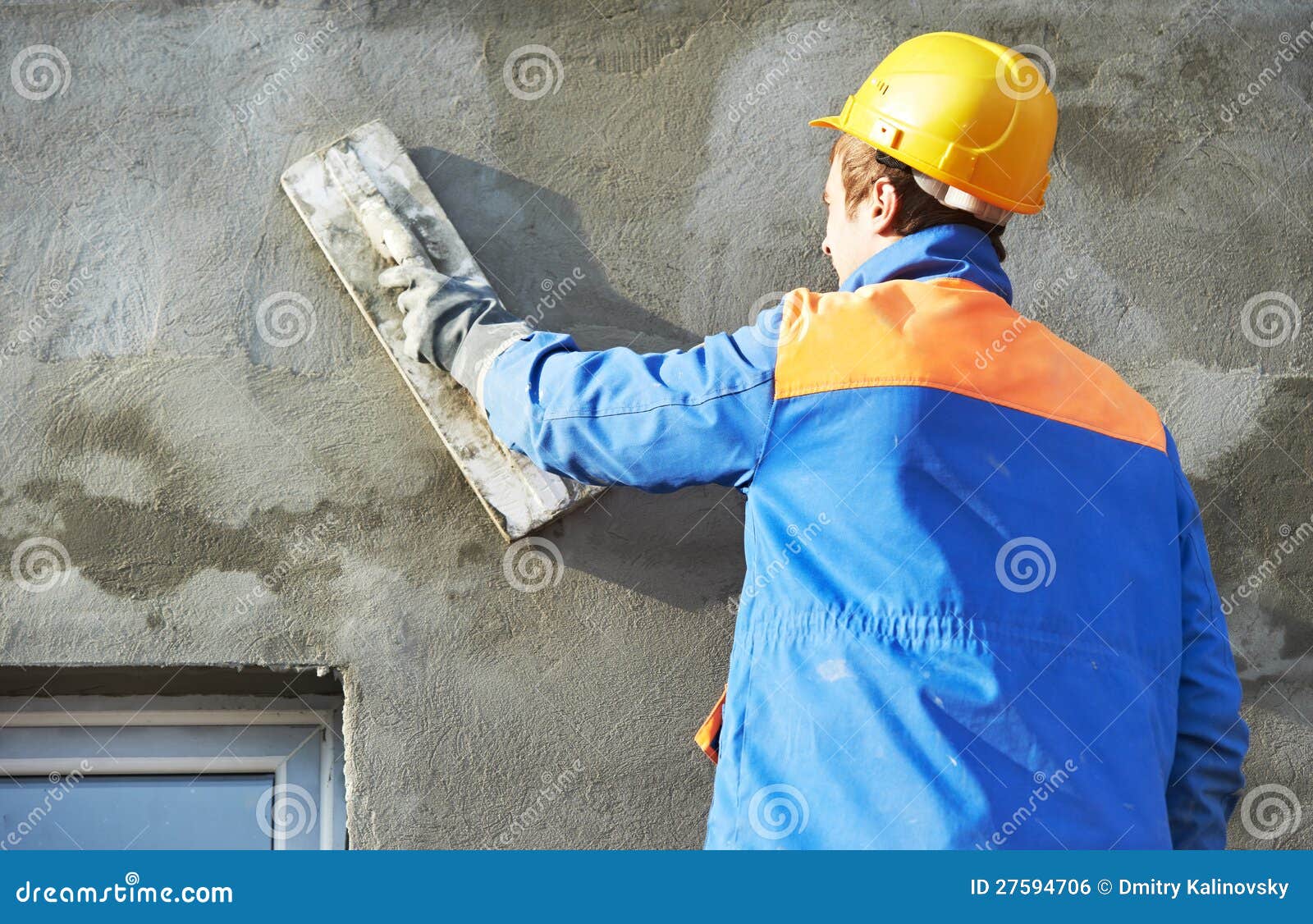 Facade Builder Plasterer at Work Stock Photo - Image of construction ...