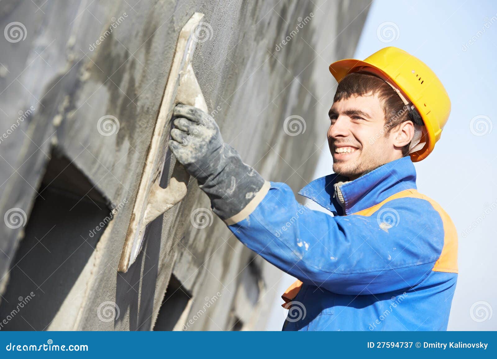 Facade Builder Plasterer at Work Stock Image - Image of professional ...