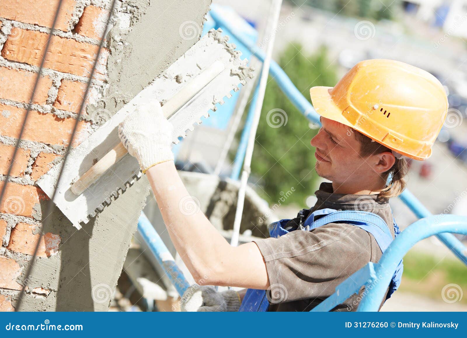 Facade Builder Plasterer at Work Stock Photo - Image of industrial ...