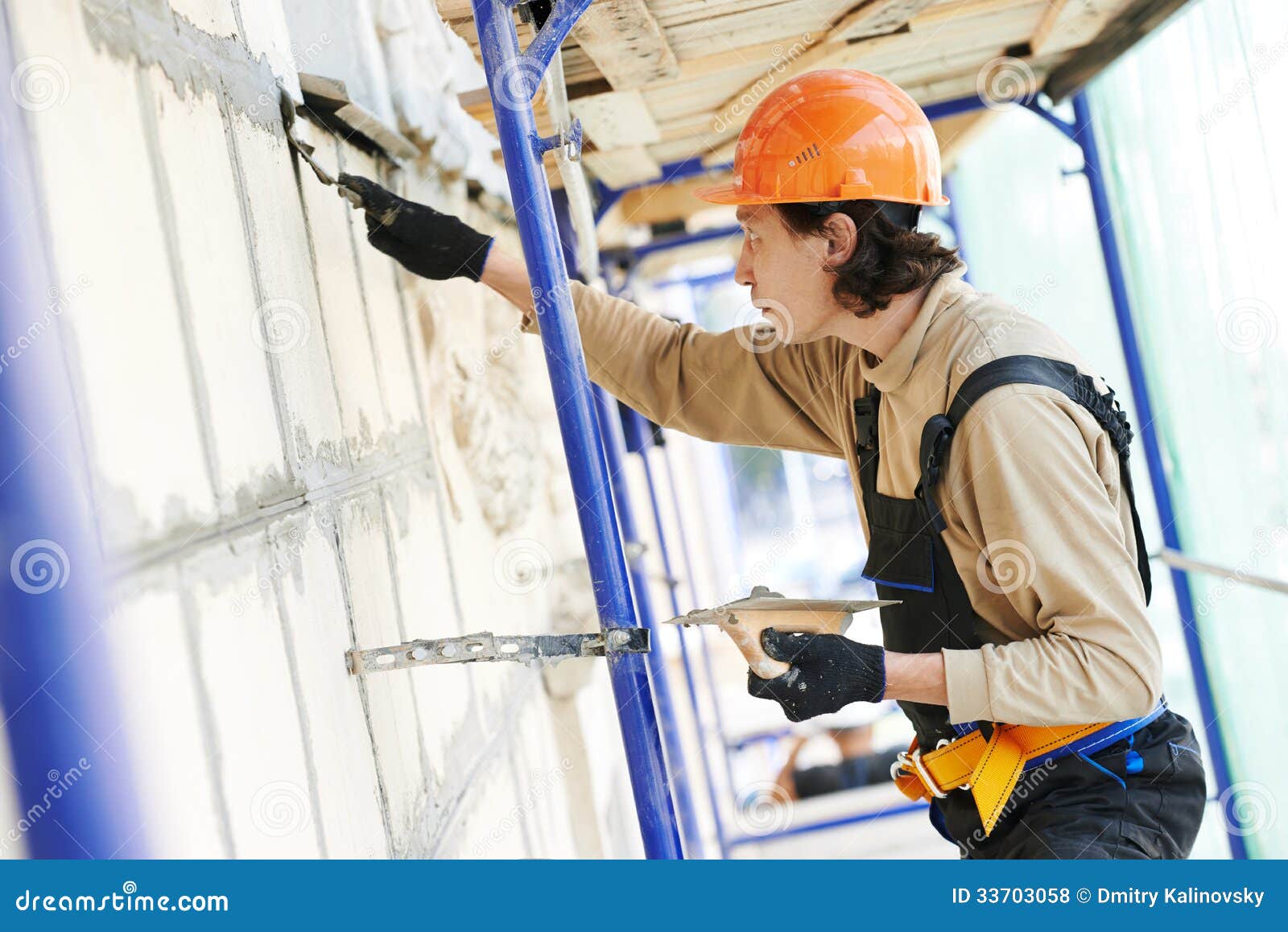 Facade Builder Plasterer at Work Stock Photo - Image of labourer ...