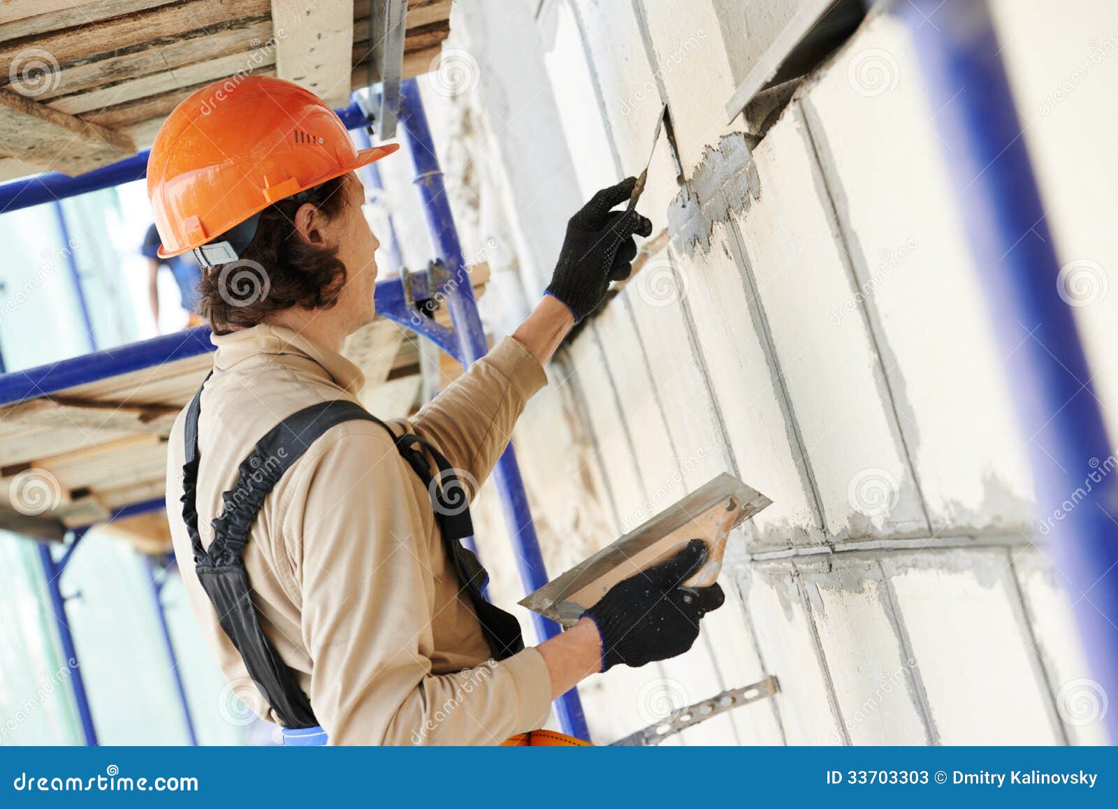 Facade Builder Plasterer at Work Stock Image - Image of craftsman ...
