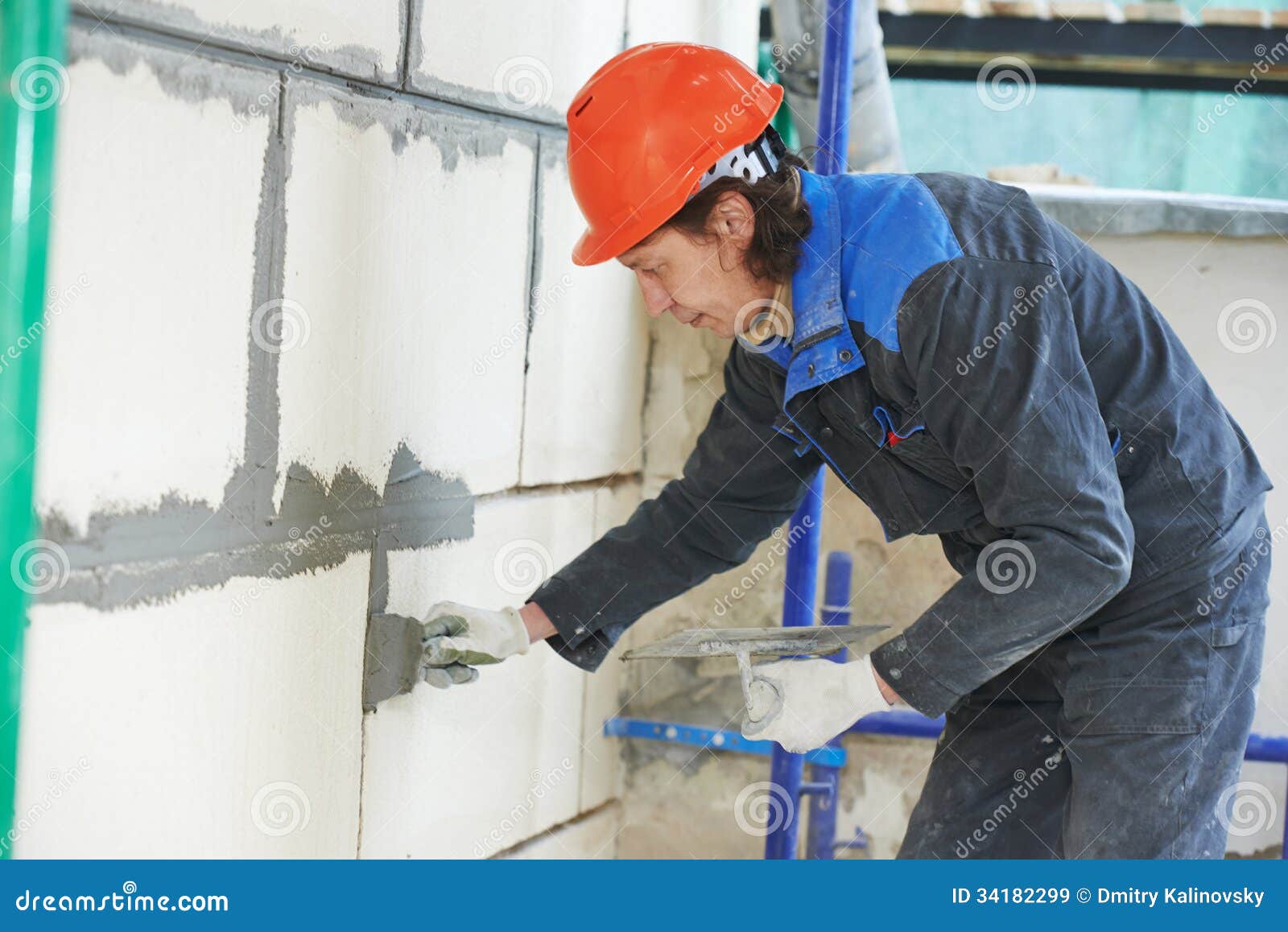 Facade Builder Plasterer at Work Stock Image - Image of construction ...