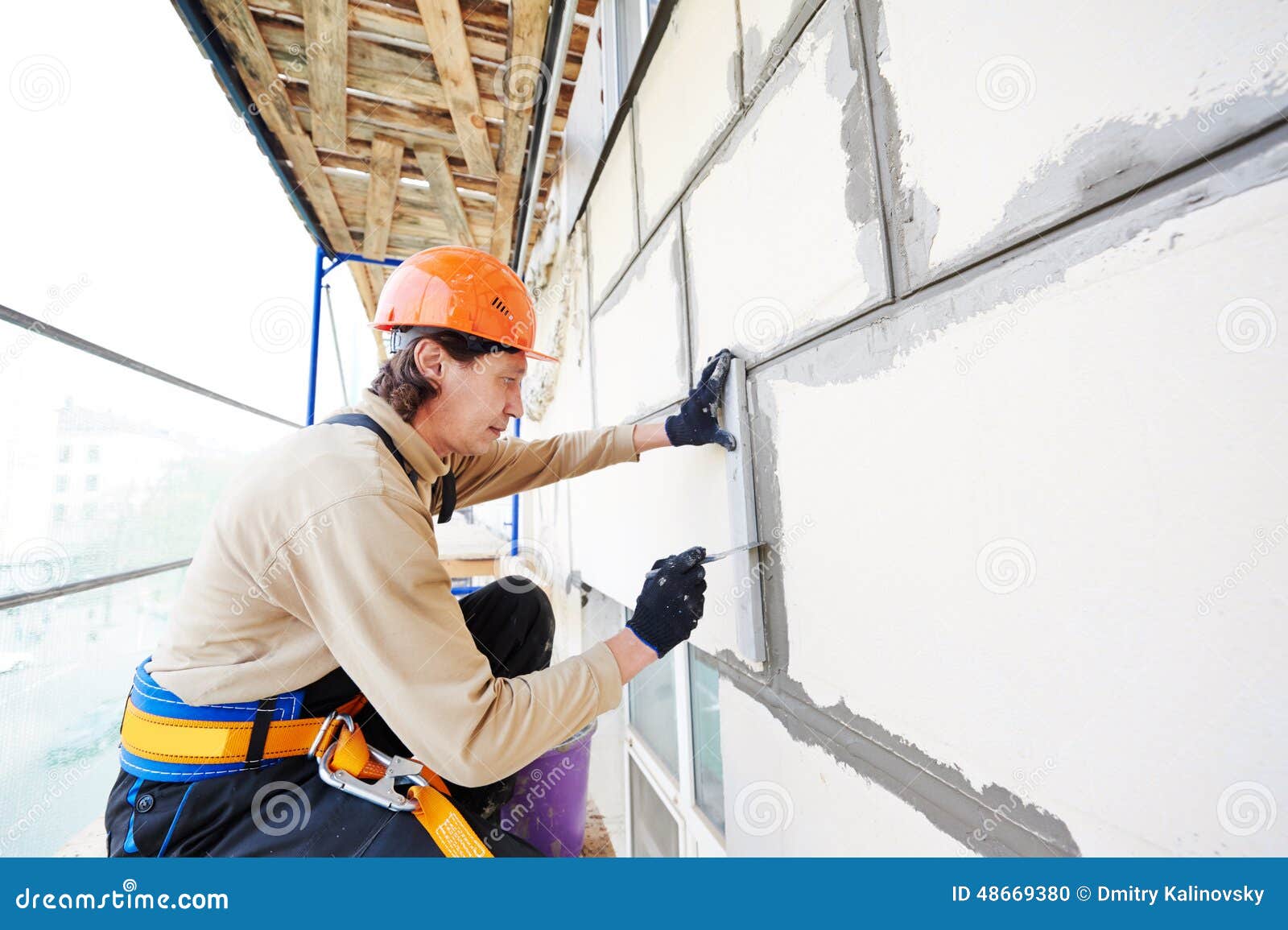 Facade Builder Plasterer at Work Stock Photo - Image of construction ...